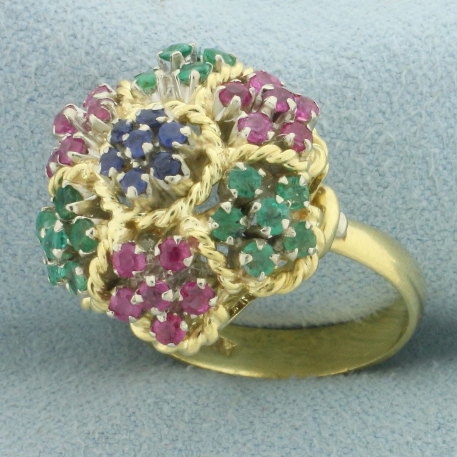 Italian Sapphire Ruby and Emerald Flower Ring in 18k Yellow Gold ...