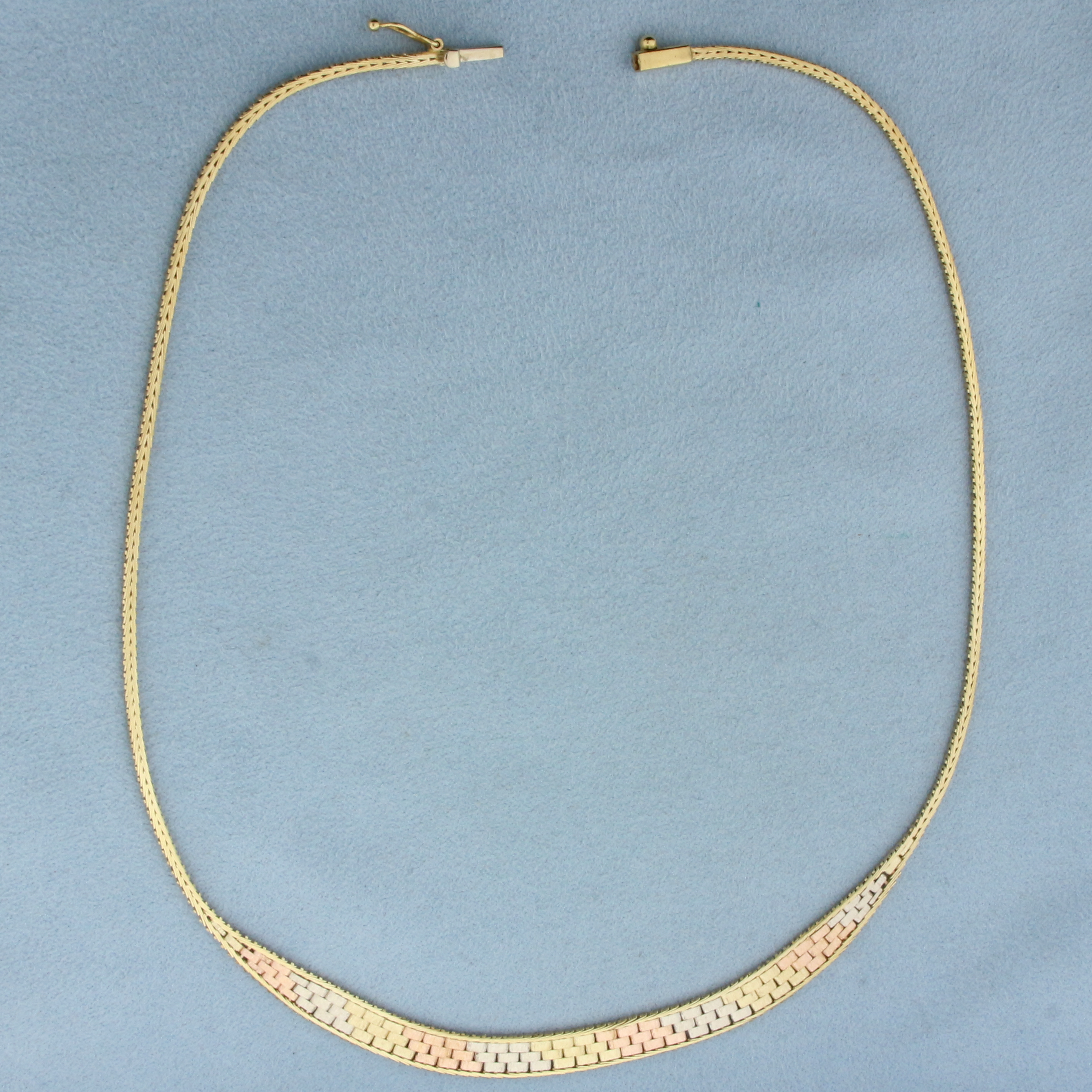 Italian Tri-Color Choker Necklace in 14k Yellow, Rose, and White Gold ...