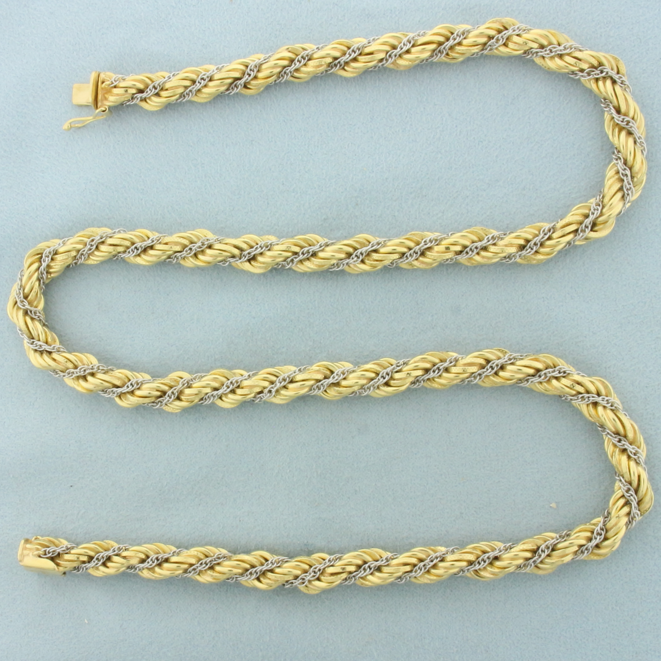 Italian Two Tone Rope Link Necklace in 18k Yellow and White Gold ...