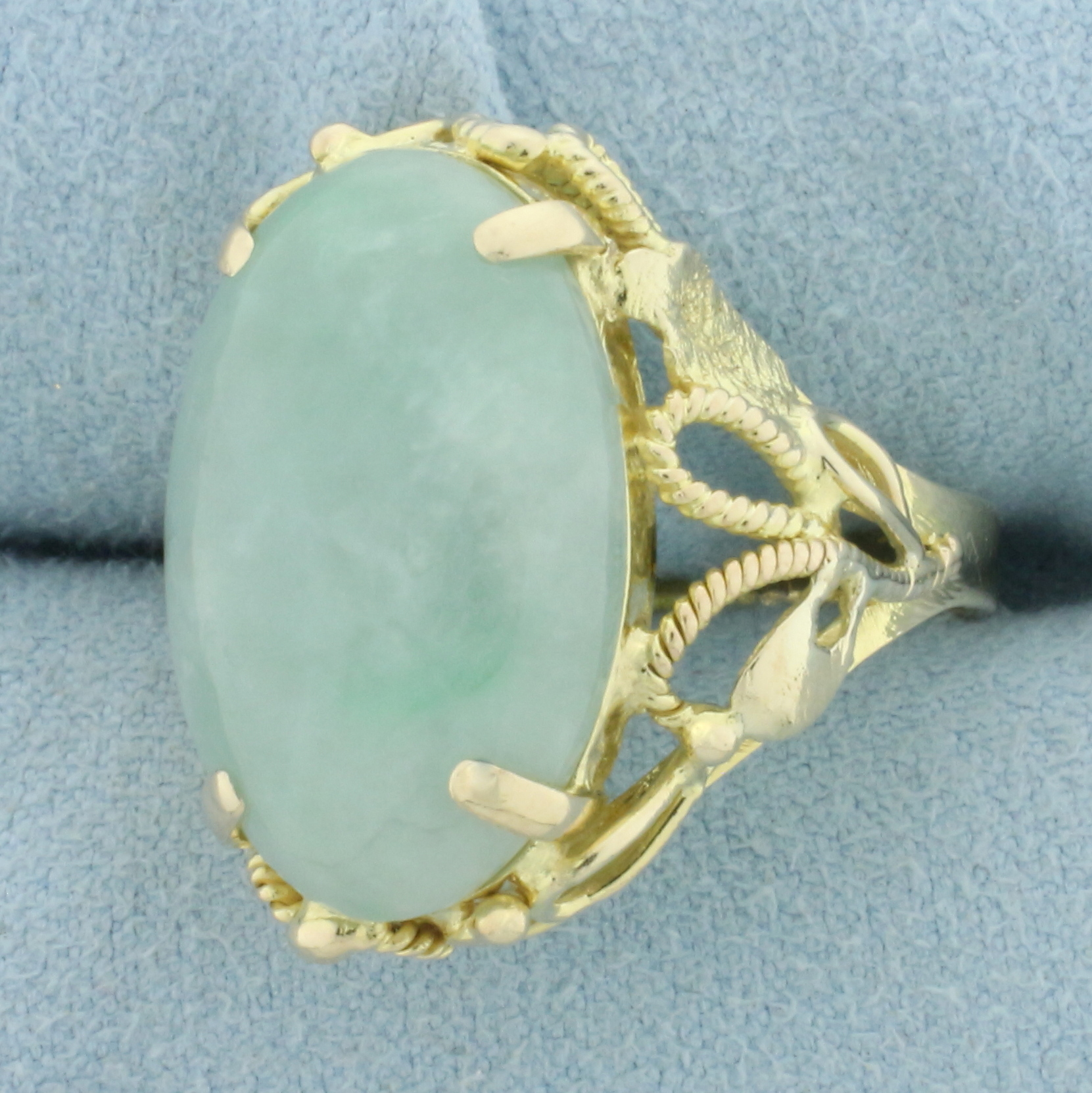 Jade Solitaire Statement Ring in 14k Yellow Gold | Property Room