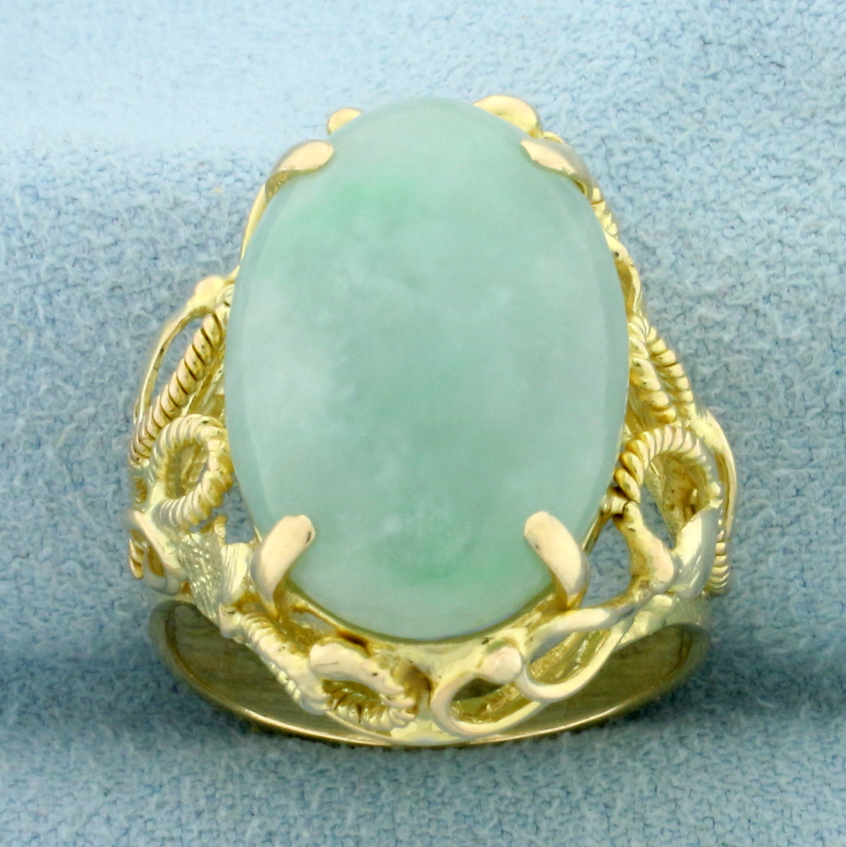 Jade Solitaire Statement Ring in 14k Yellow Gold | Property Room