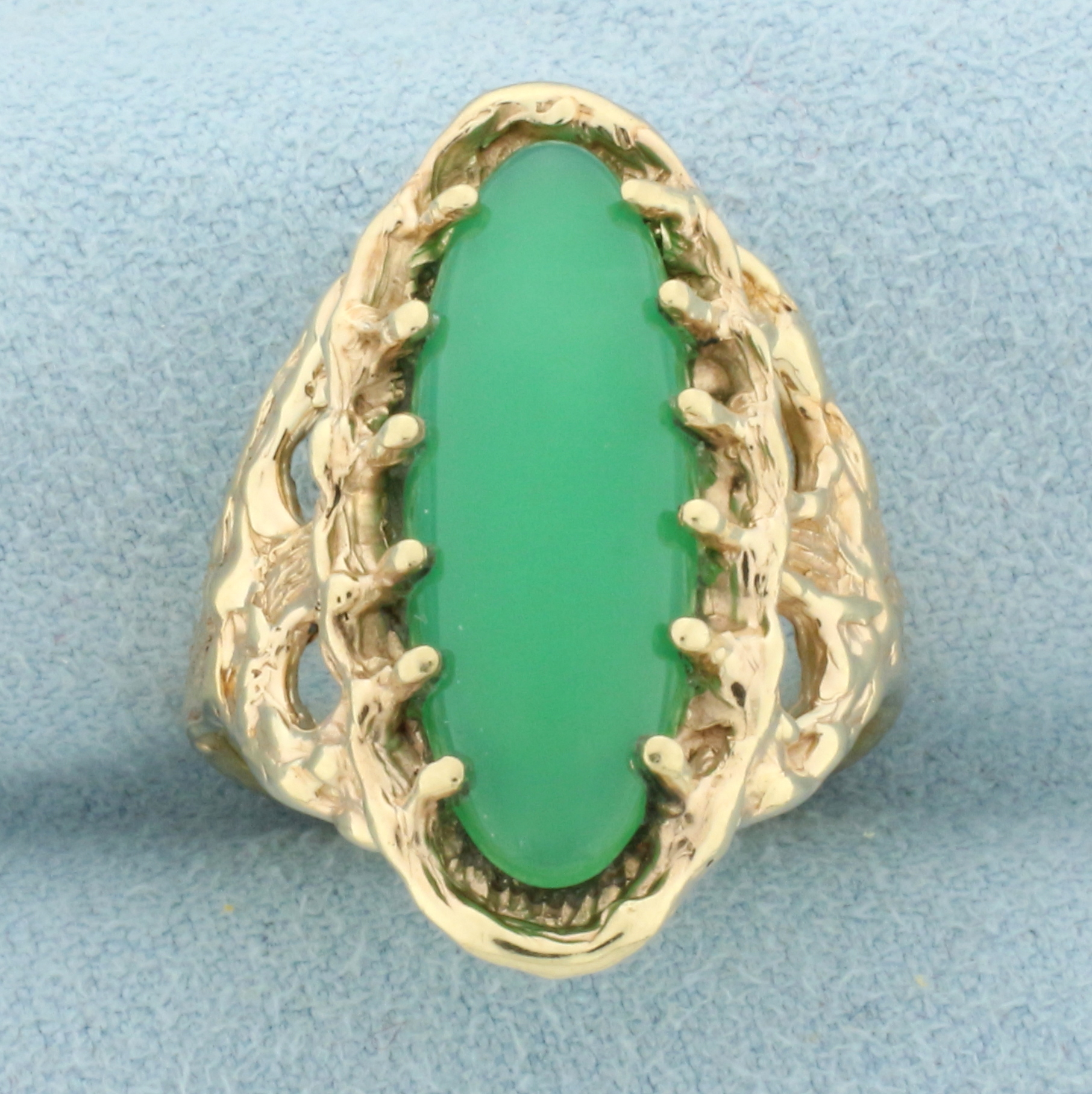 Jade Solitaire Statement Ring in 14k Yellow Gold | Property Room