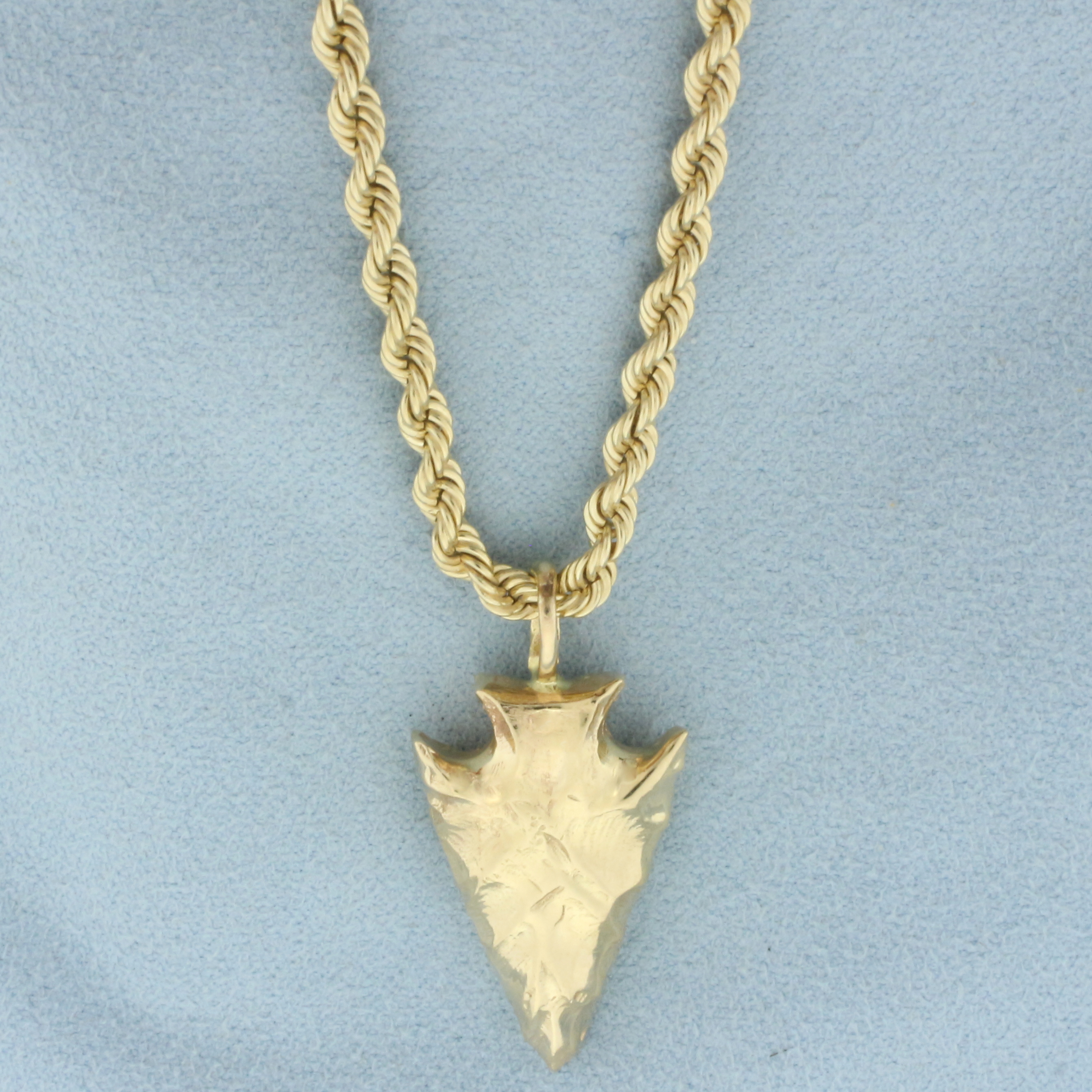 Large Arrowhead Pendant on Rope Chain Necklace in 14k Yellow Gold ...
