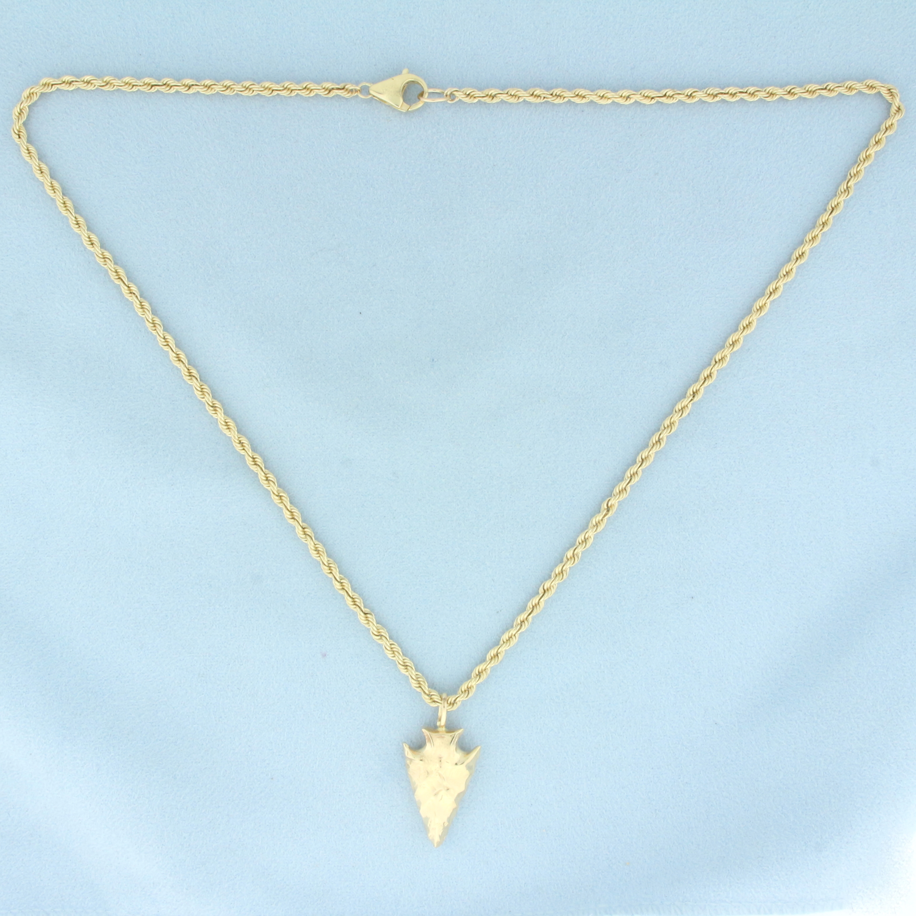Large Arrowhead Pendant on Rope Chain Necklace in 14k Yellow Gold ...