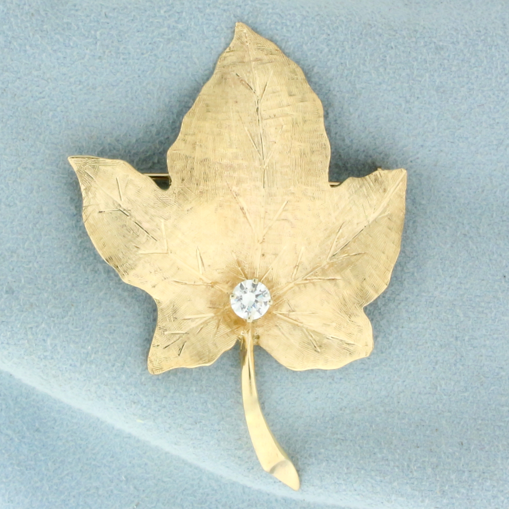 Maple Leaf Diamond Brooch Pin in 14K Yellow Gold | Property Room