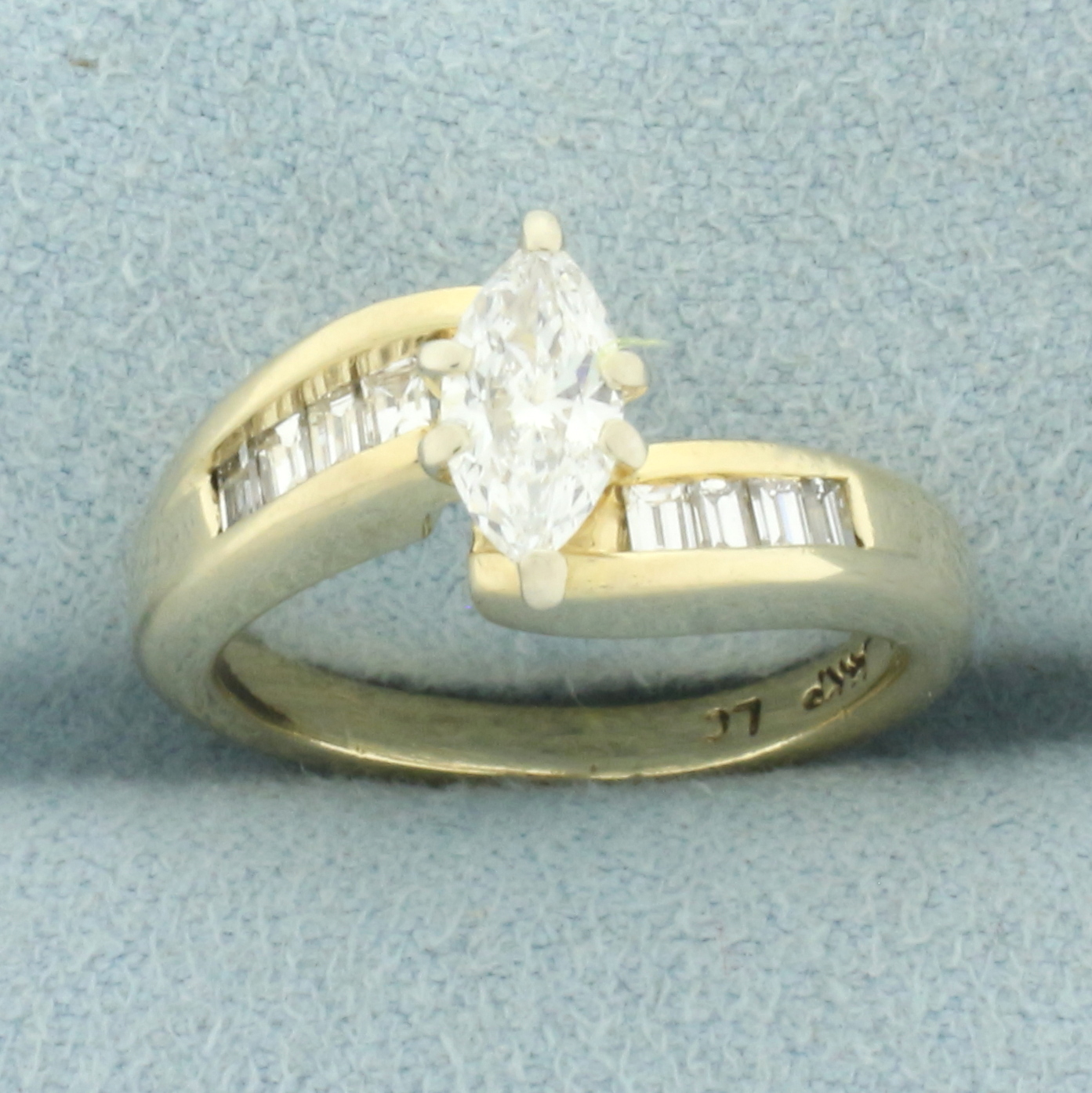 Marquise and Baguette Diamond Engagement Ring in 14k Yellow Gold ...