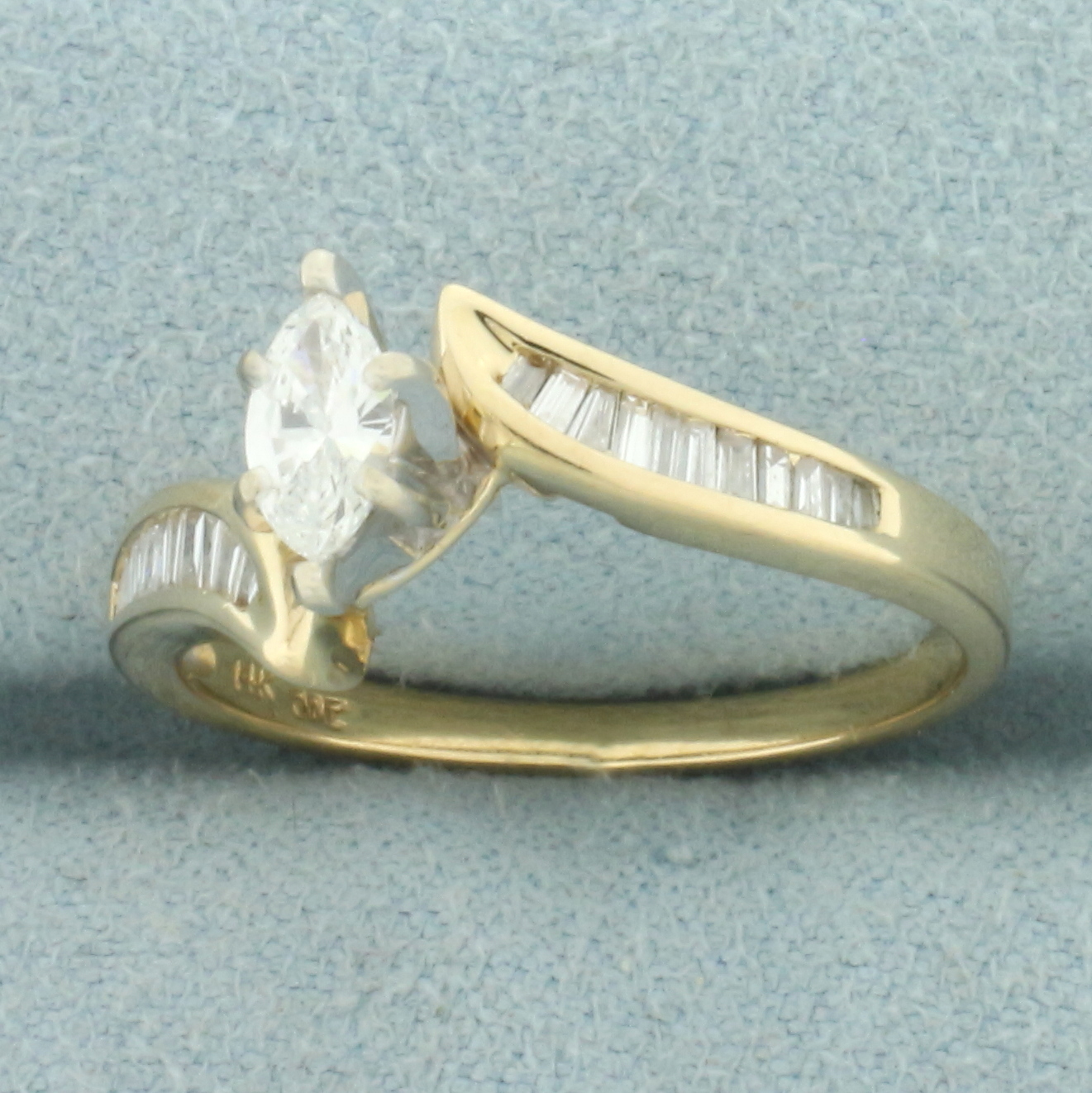 Marquise and Baguette Diamond Engagement Ring in 14k Yellow Gold ...