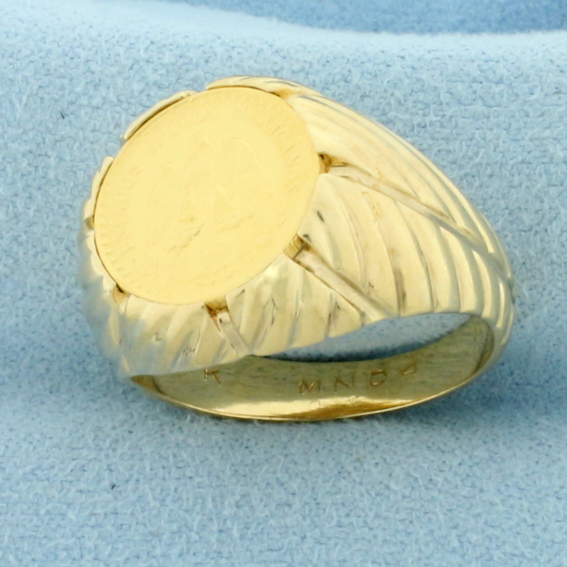 Mens 1945 Mexican Dos Pesos Gold Coin Ring in 14k Yellow Gold ...