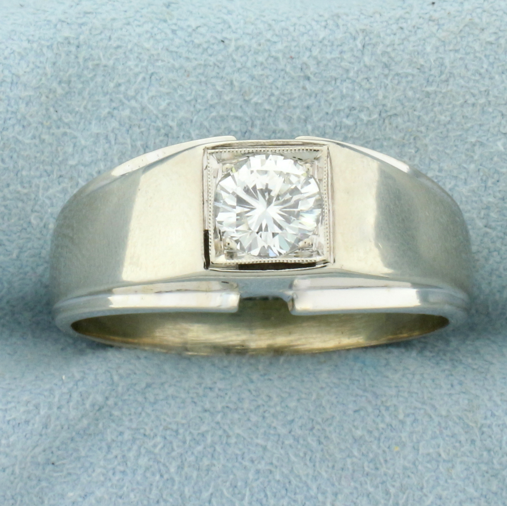 Mens 1ct Diamond Solitaire Ring in 14K White Gold | Property Room