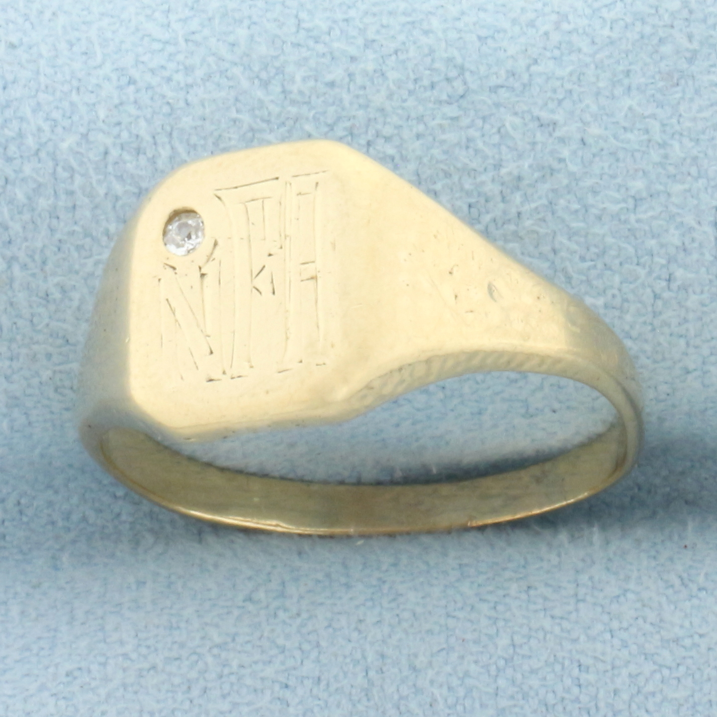 Mens Diamond Vintage Monogram Signet Ring in 14k Yellow Gold | Property ...
