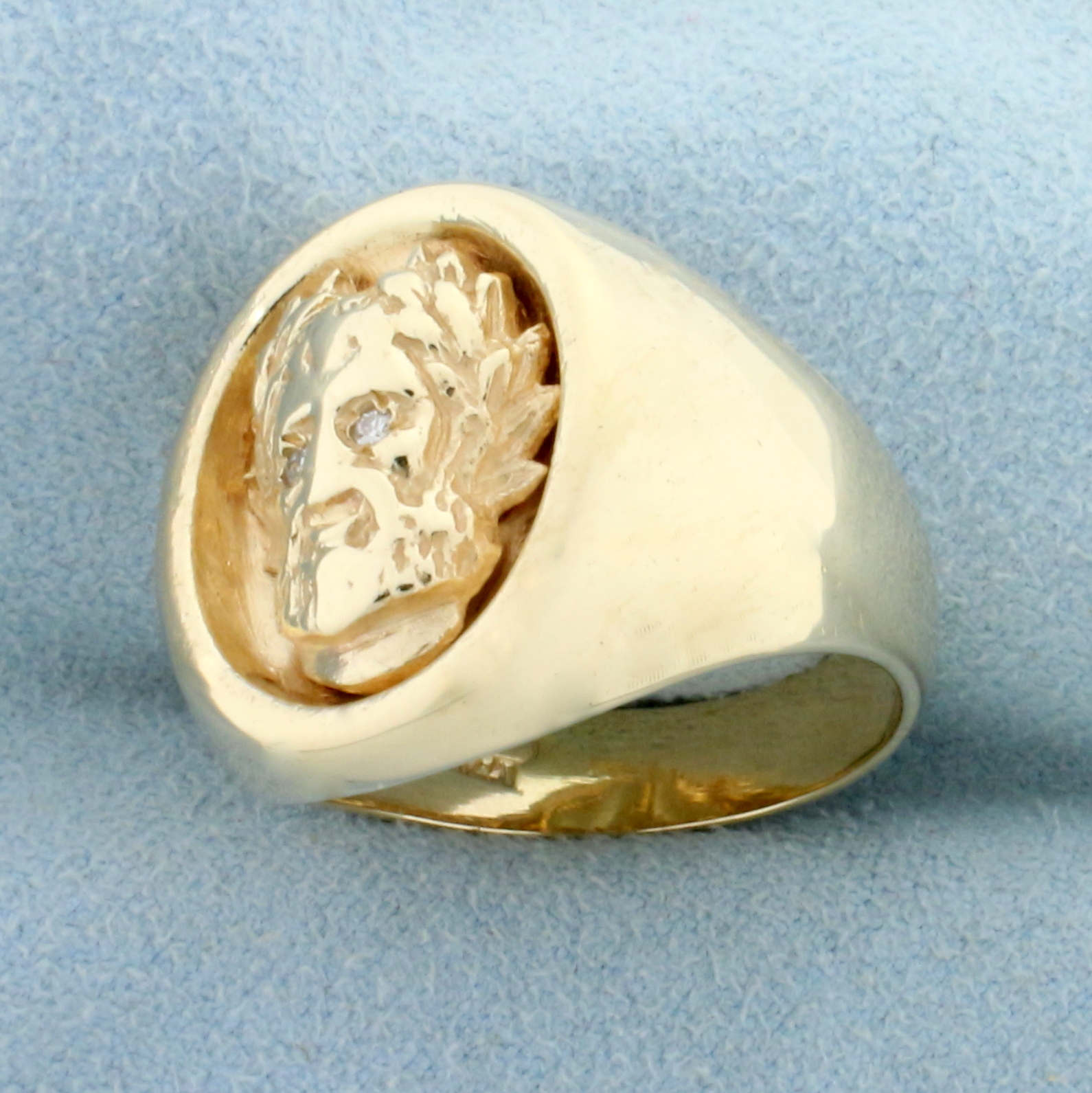 Men's Jesus Christ with Crown of Thorns Diamond Ring in 14K Yellow Gold ...