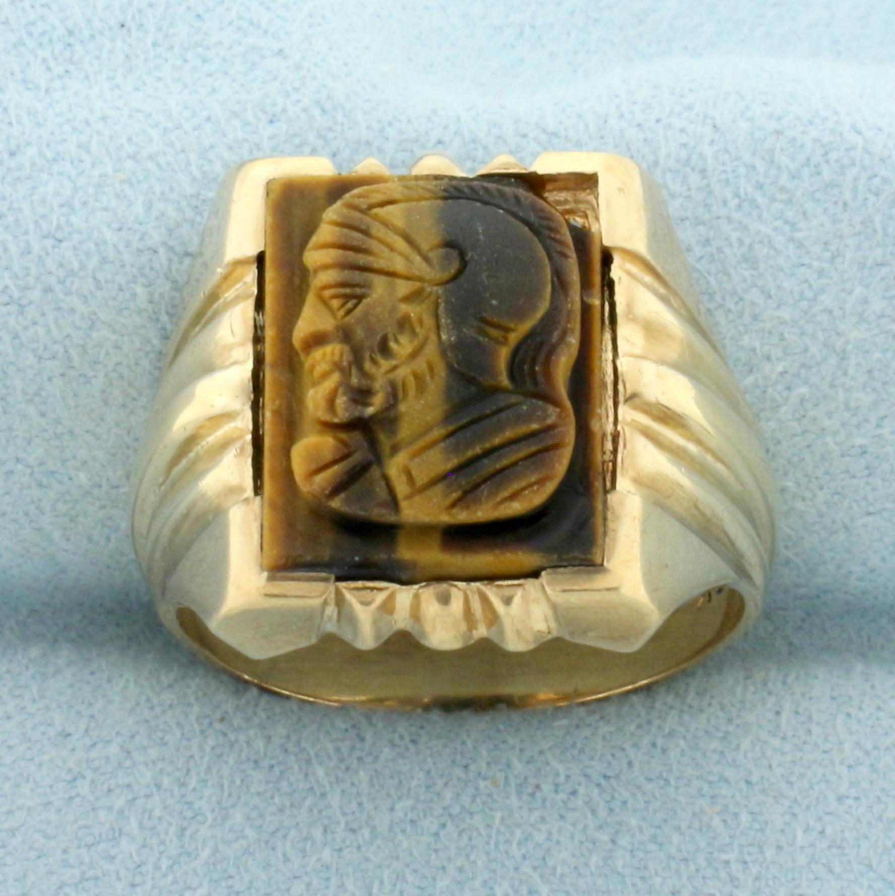 Mens Tiger's Eye Roman Soldier Cameo Ring in 10k Yellow Gold | Property ...