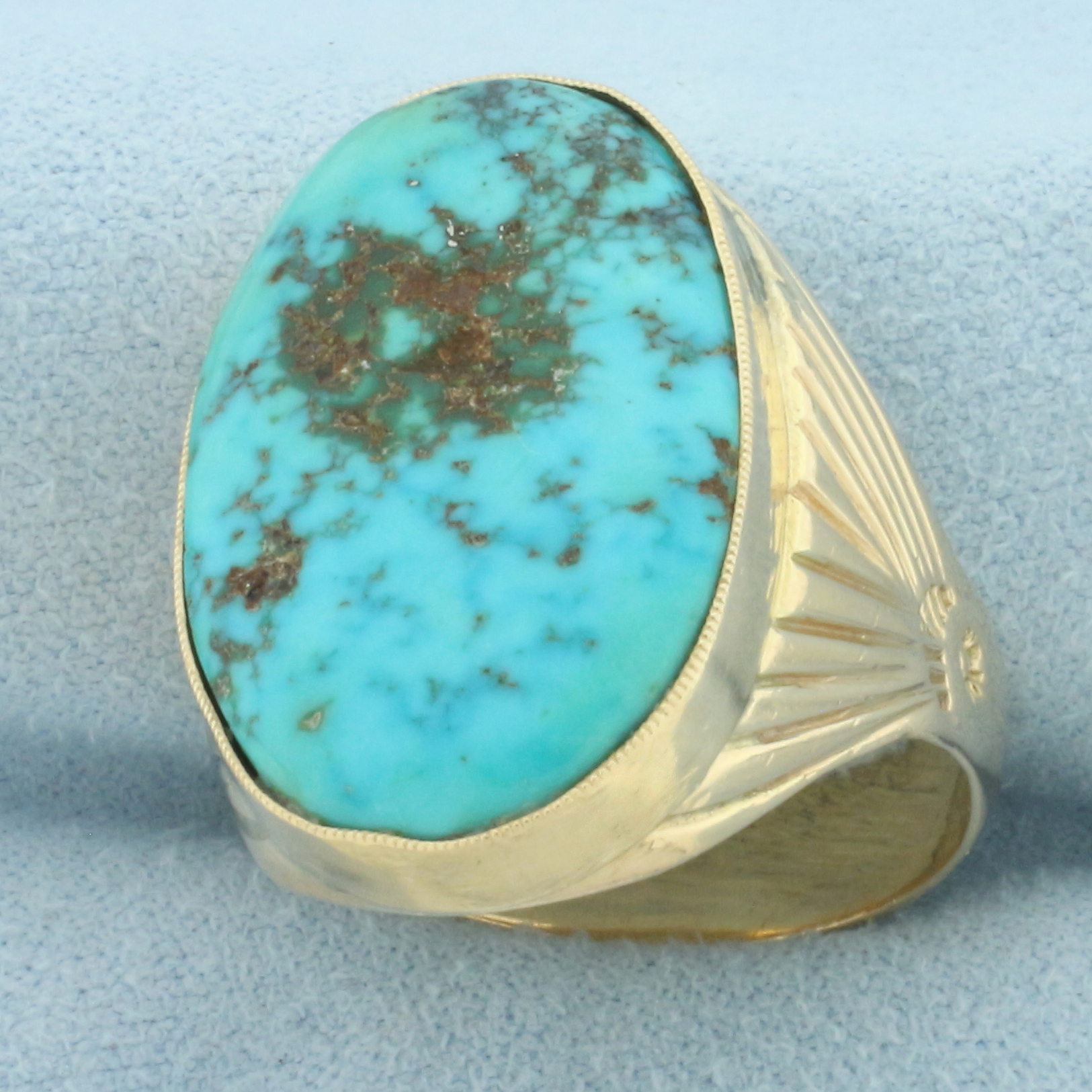 Mens Turquoise Statement Ring in 14k Yellow Gold | Property Room