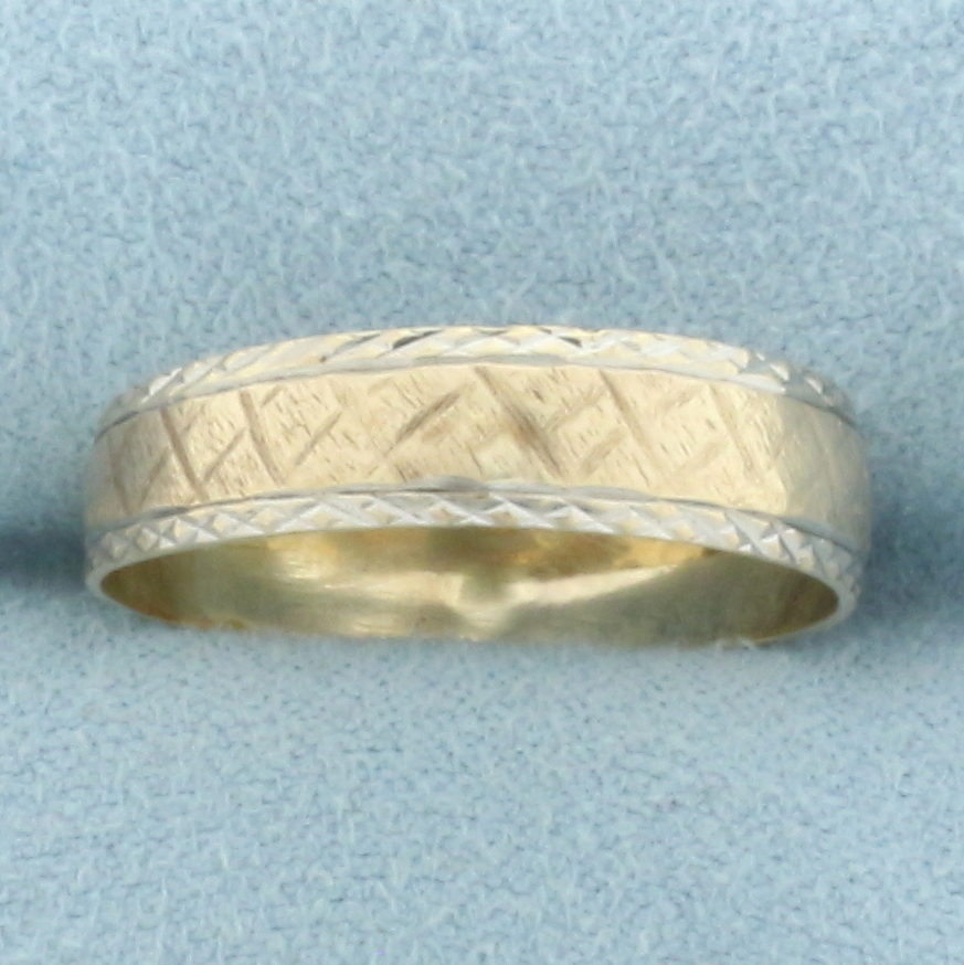 Mens Vintage Crosshatch Design Wedding Band Ring in 10k Yellow and ...