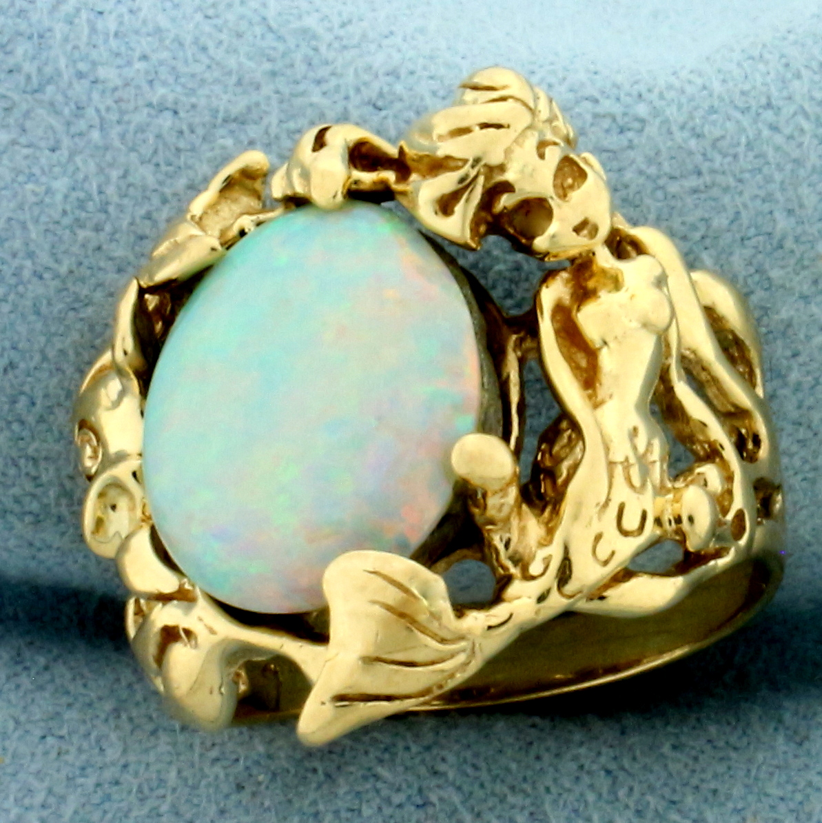 Mermaid Sea Life Opal Ring in 14k Yellow Gold | Property Room