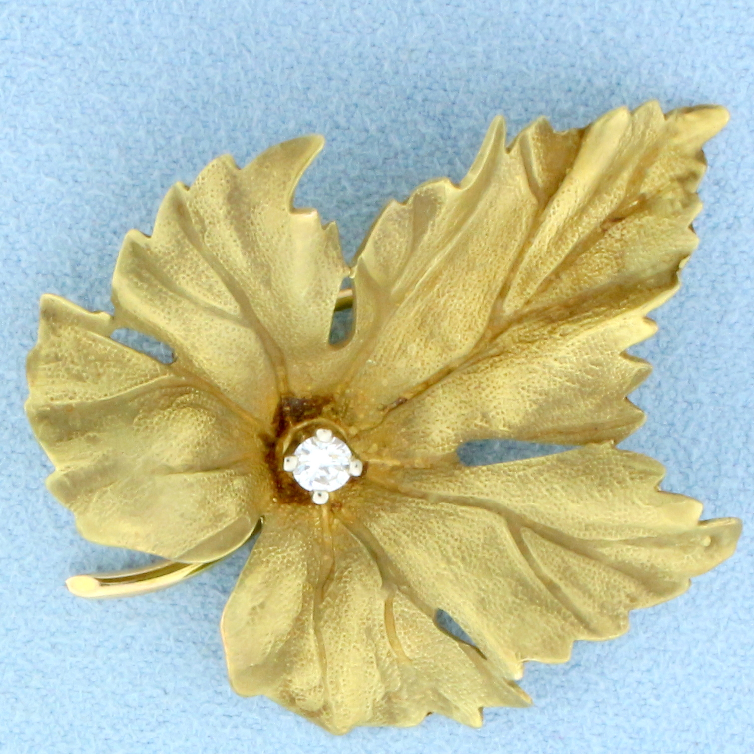 Numbered Designer Diamond Maple Leaf Brooch in 14k Yellow Gold ...