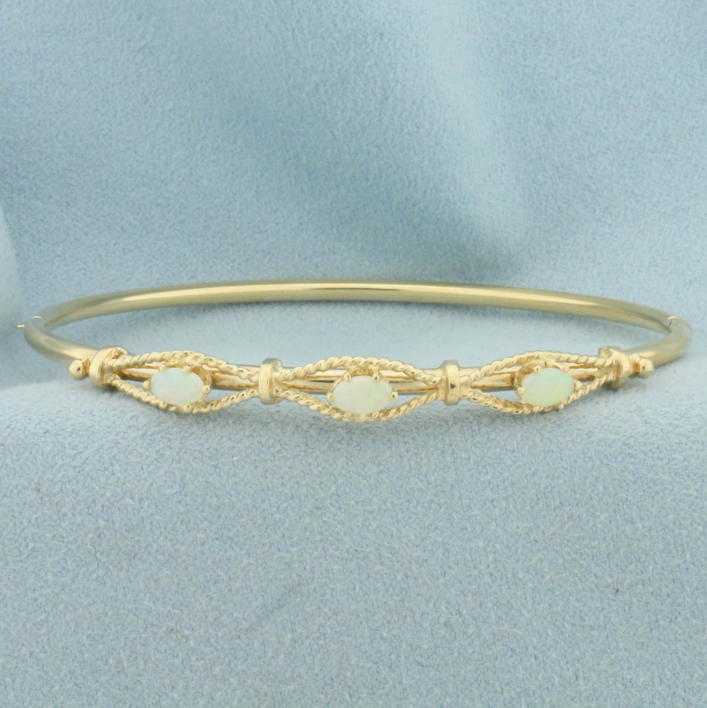 Opal Rope Design Bangle Bracelet in 14k Yellow Gold | Property Room