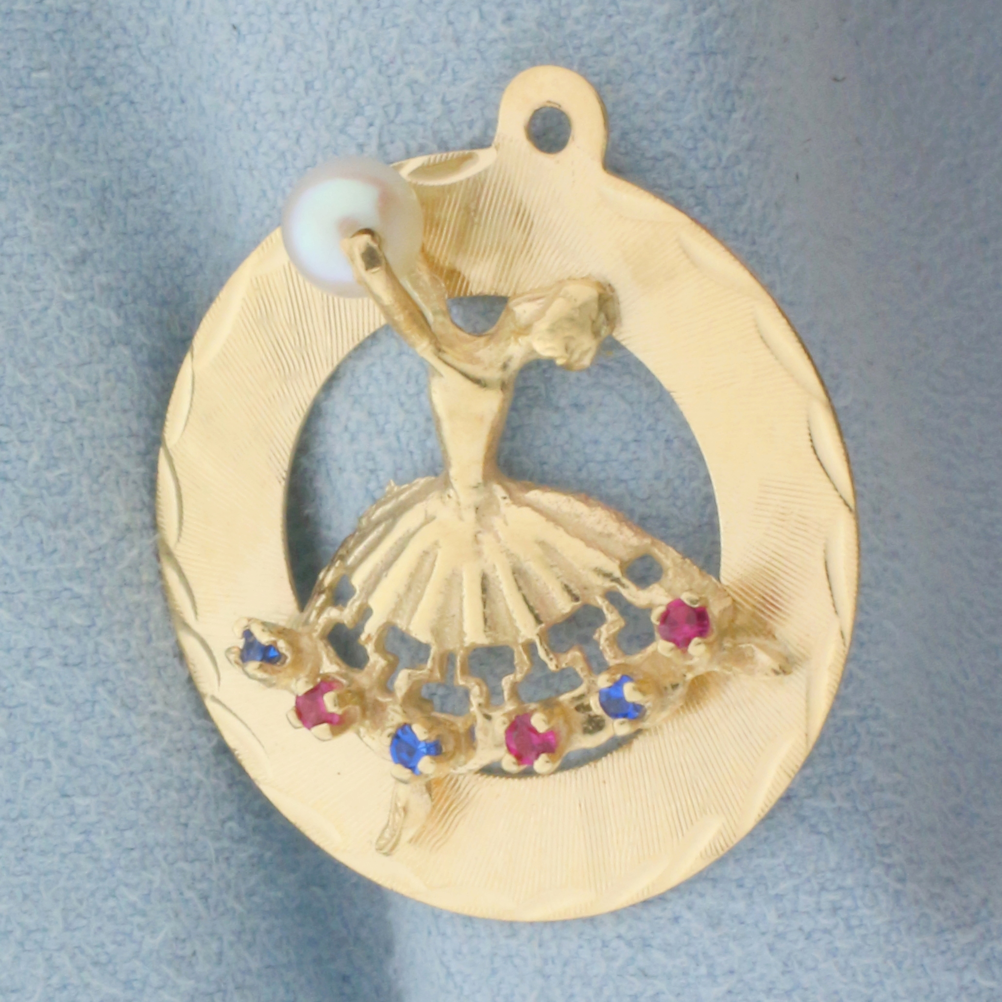 Pearl, Ruby, and Sapphire Dancer Charm or Pendant in 14k Yellow Gold ...