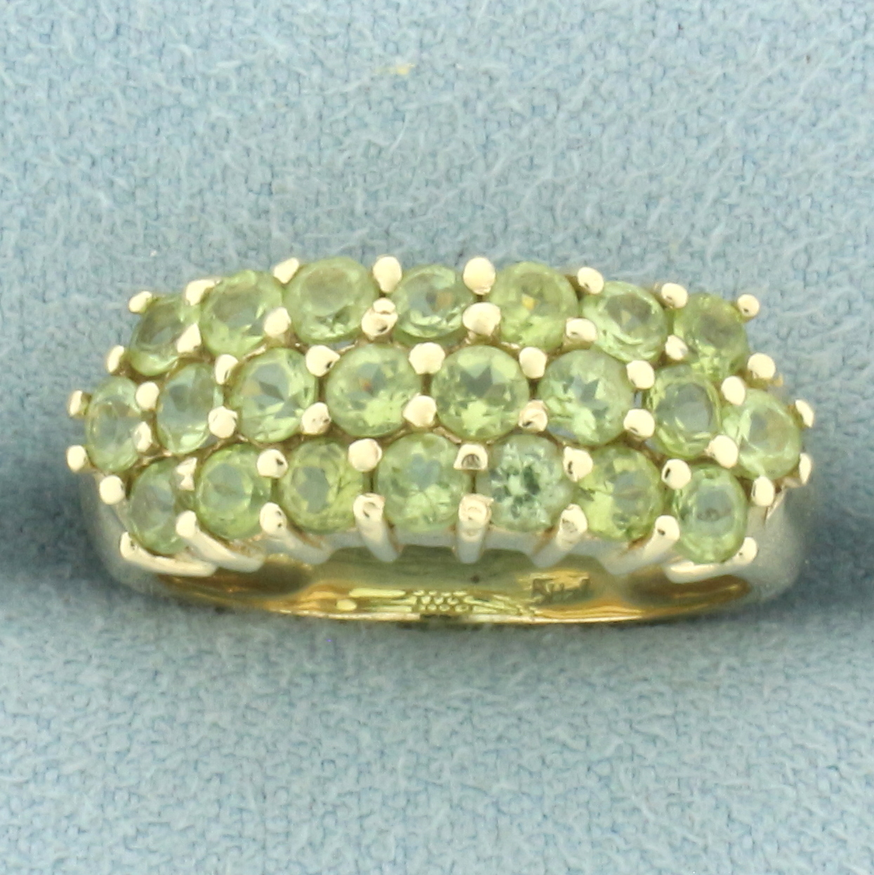 Peridot 3 Row Shared Prong Ring in 14k Yellow Gold | Property Room