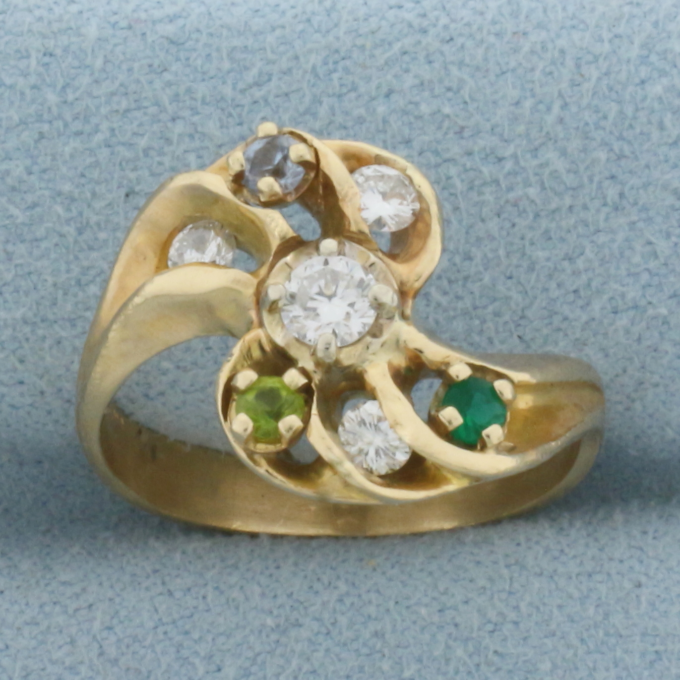 Pinwheel Diamond and Gemstone Ring in 14K Yellow Gold | Property Room