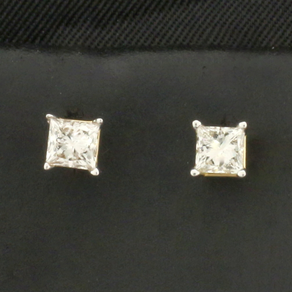 Princess Cut Diamond Stud Earrings in 14k Yellow Gold | Property Room