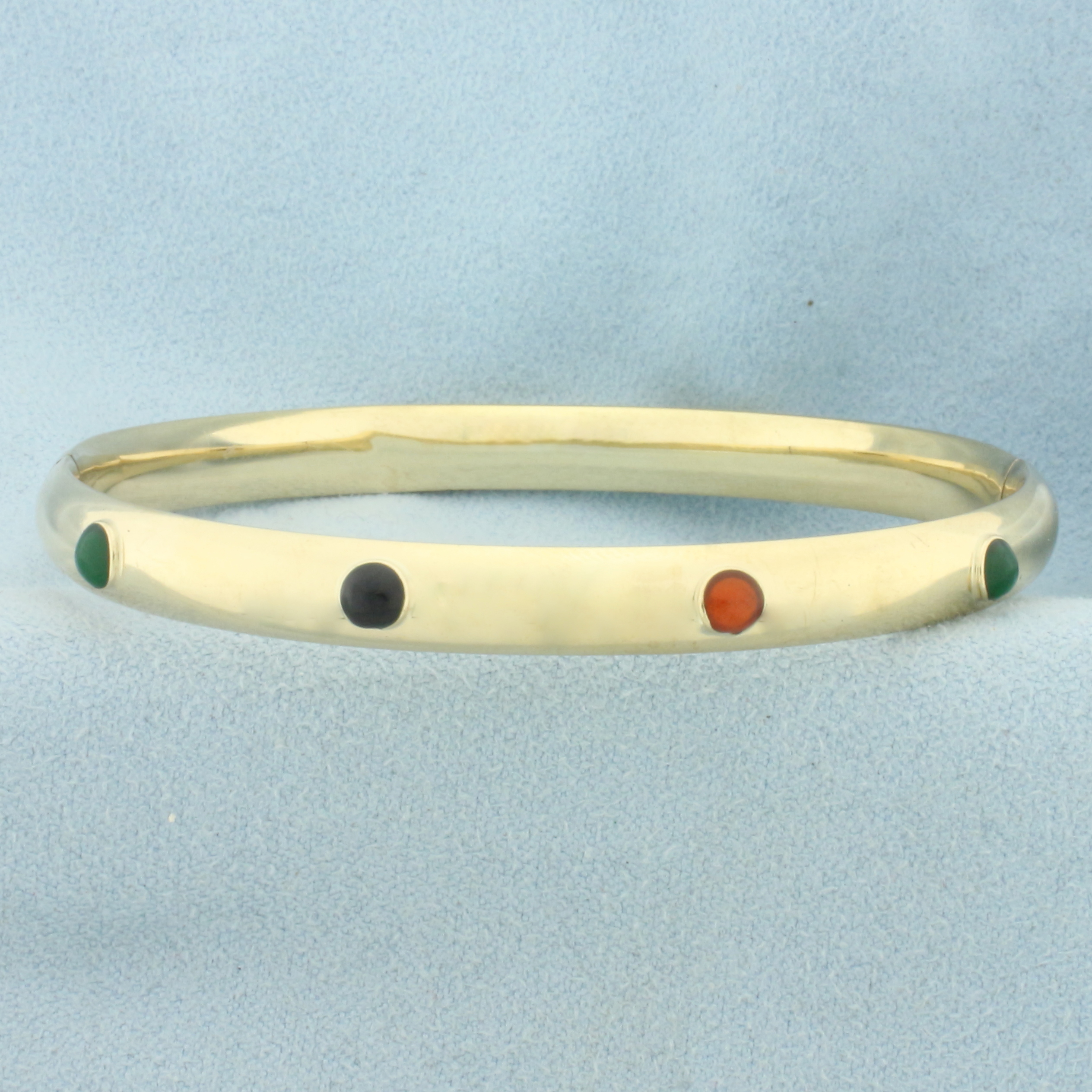 Rainbow Gem Hinged Bangle Bracelet in 14k Yellow Gold | Property Room