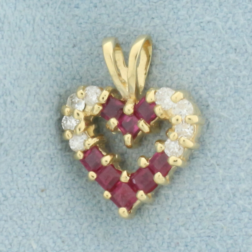 Ruby and Diamond Heart Pendant in 14k Yellow Gold | Property Room