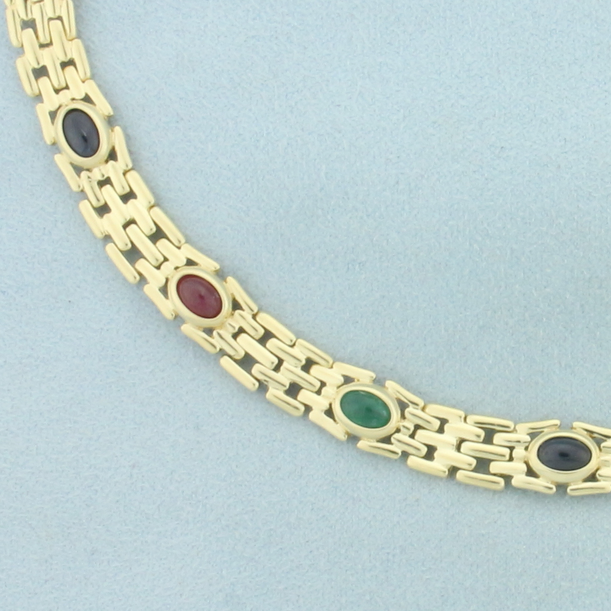 Ruby, Emerald, and Sapphire Panther Link Bracelet in 14k Yellow Gold ...