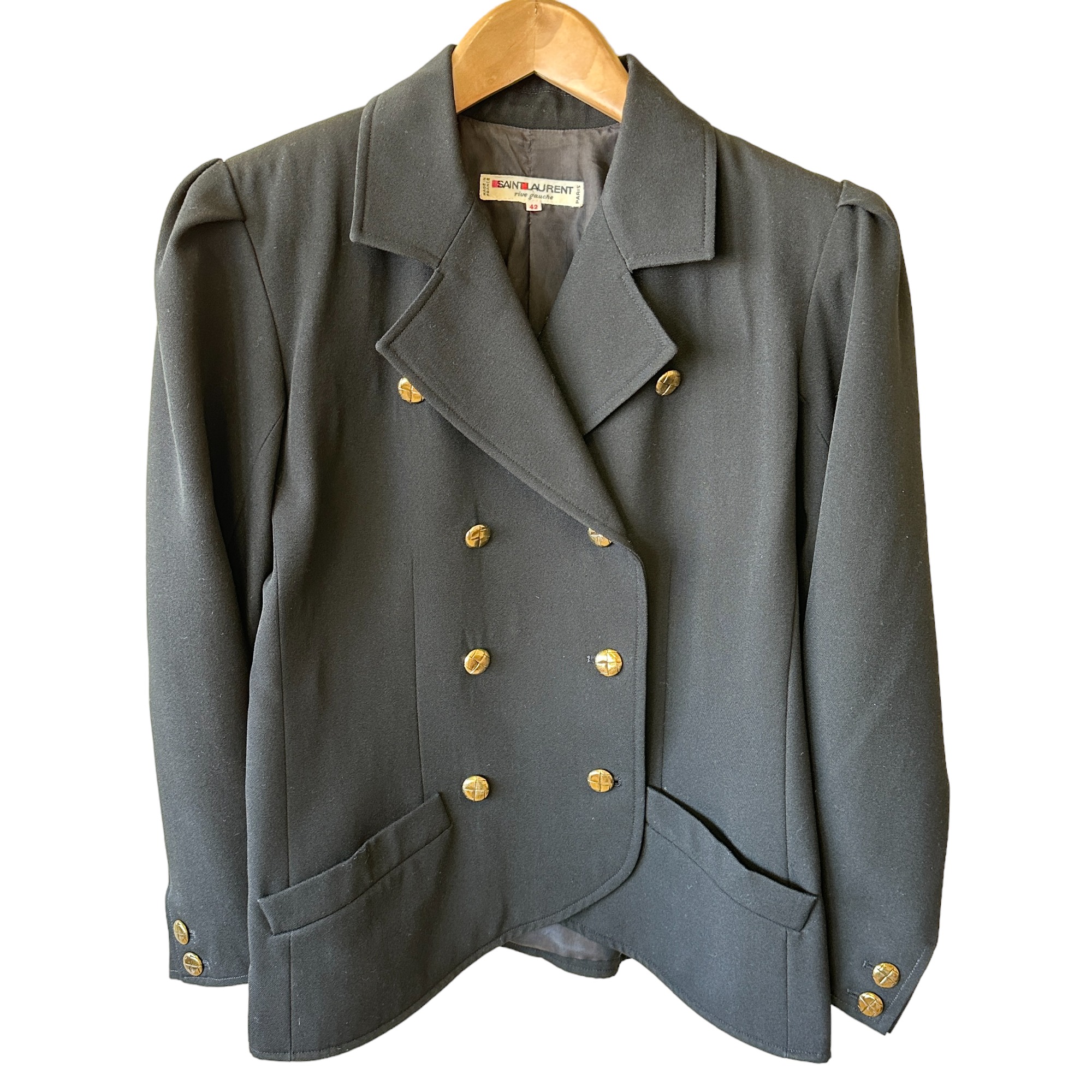 Saint Laurent YSL Rive Gauche Black Iconic Military Double Breasted ...