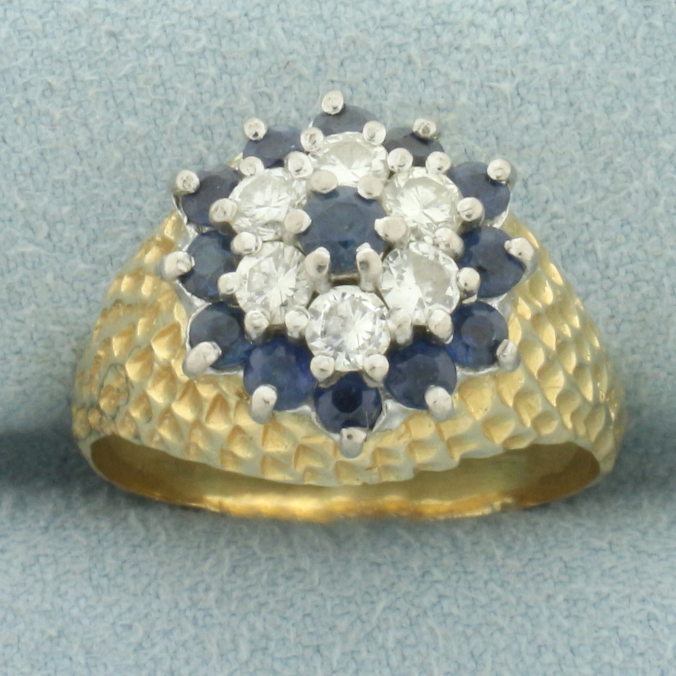 Sapphire and Diamond Flower Bombe Ring in 18k Yellow Gold | Property Room