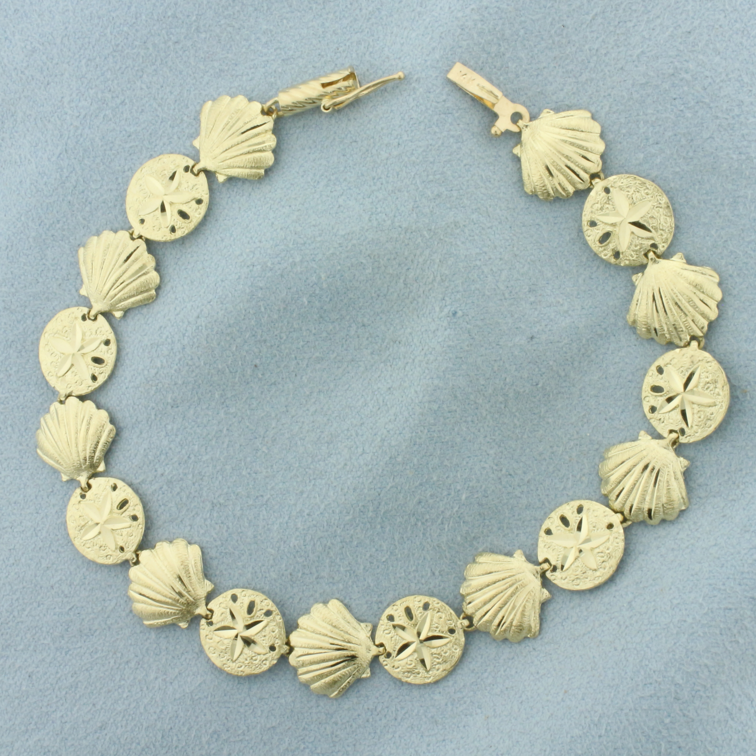 Sea Life Seashell and Sand Dollar Bracelet in 14k Yellow Gold ...