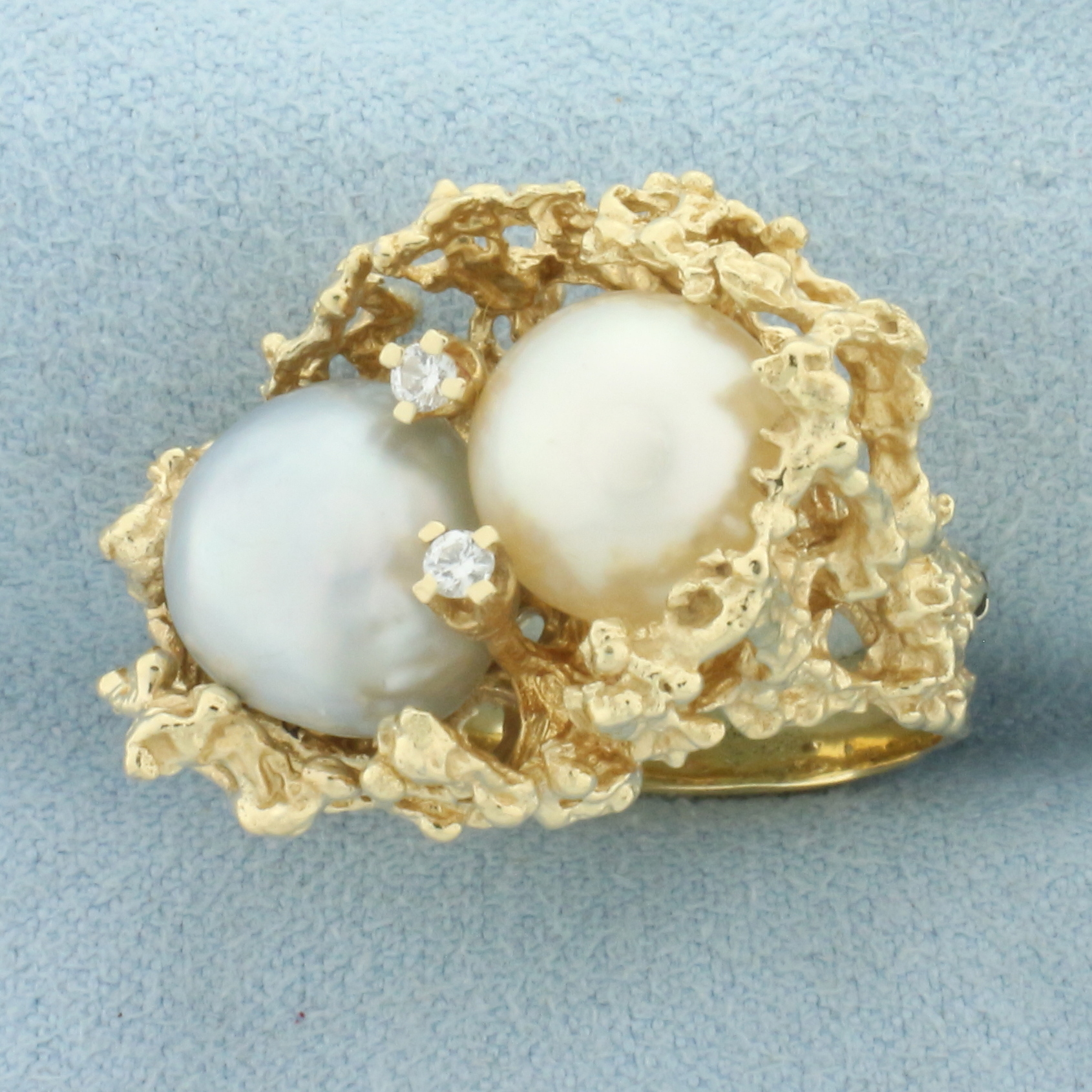 South Sea Pearl, Tahitian Pearl, and Diamond Nest Ring in 14k Yellow ...