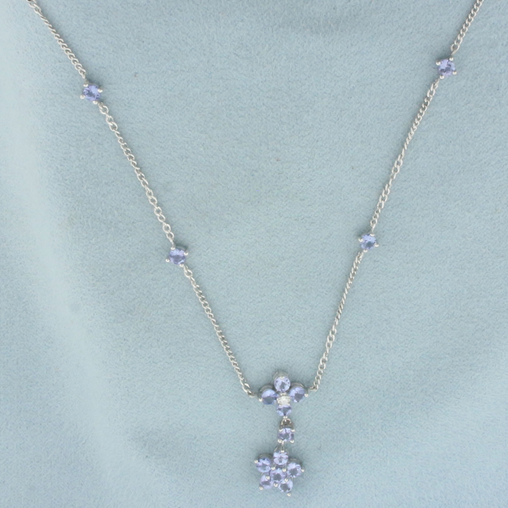 Tanzanite and Diamond Flower Design Necklace in 14k White Gold ...