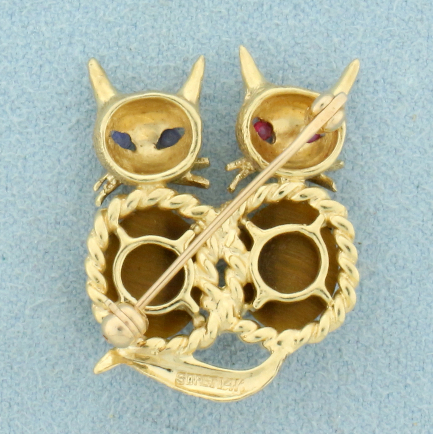Tigers Eye Siamese Cat Pin in 14K Yellow Gold | Property Room