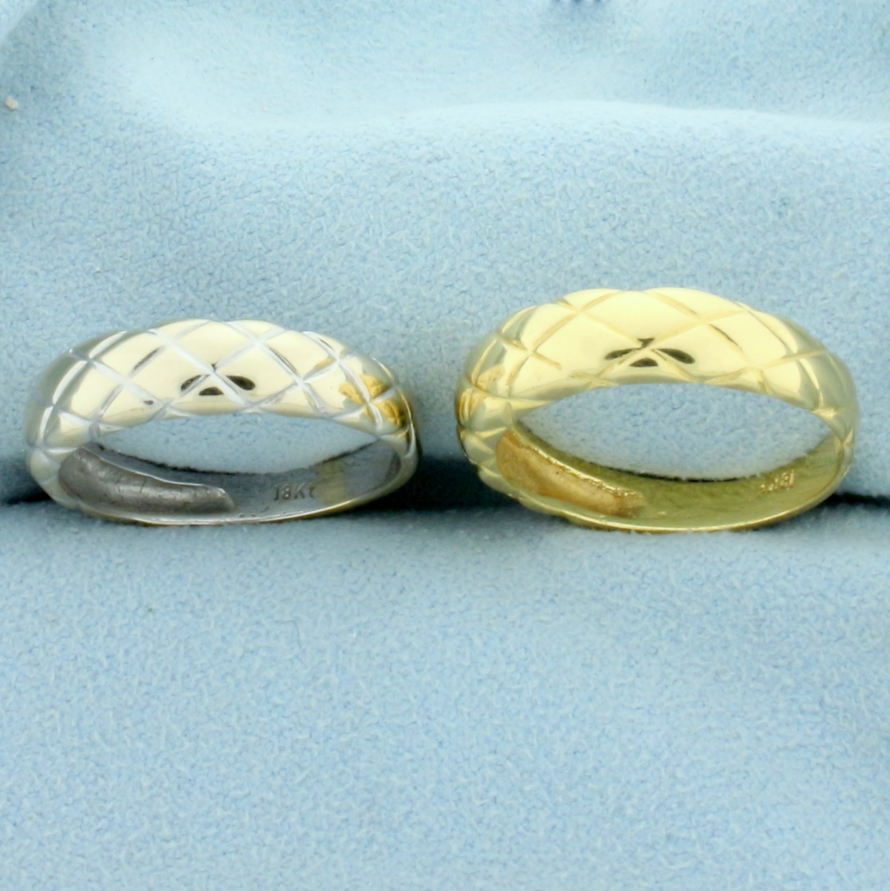 Two Quilted Design Band Stacking Rings in 18K White and Yellow Gold ...