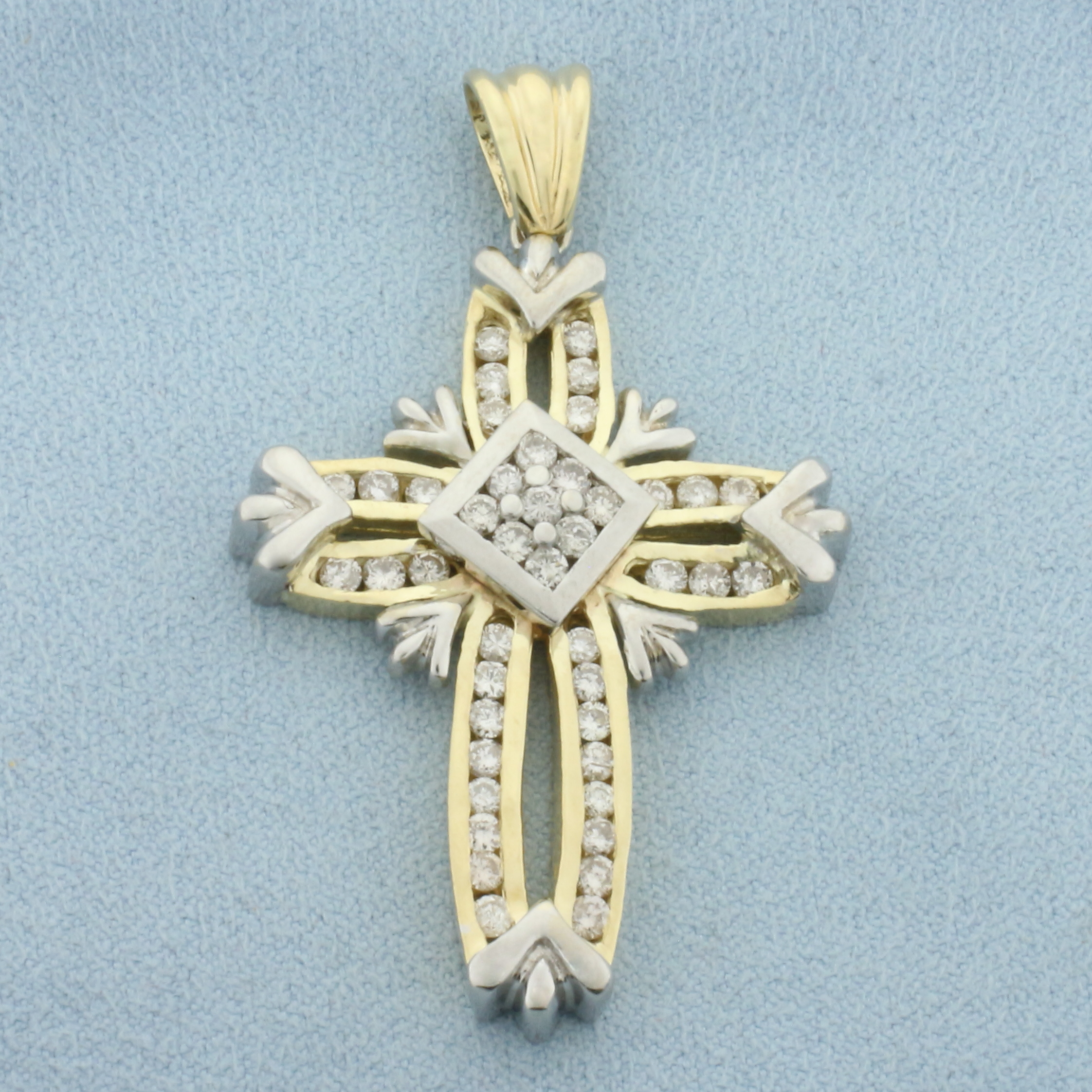 Unique Large Diamond Cross Pendant in 14k Yellow and White Gold ...