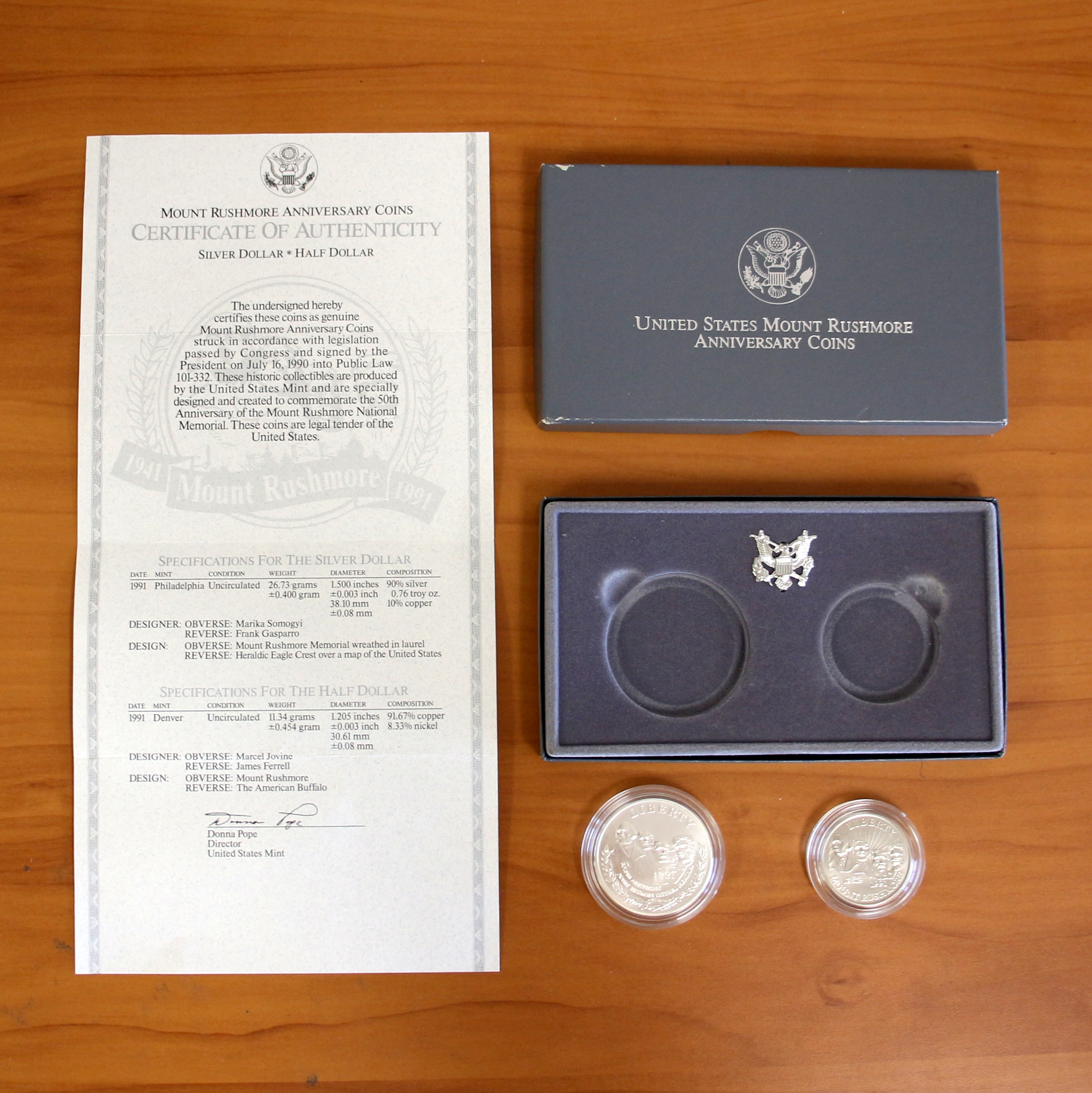 US Mint 1991 Mount Rushmore Anniversary Silver Coin Set OGP | Property Room