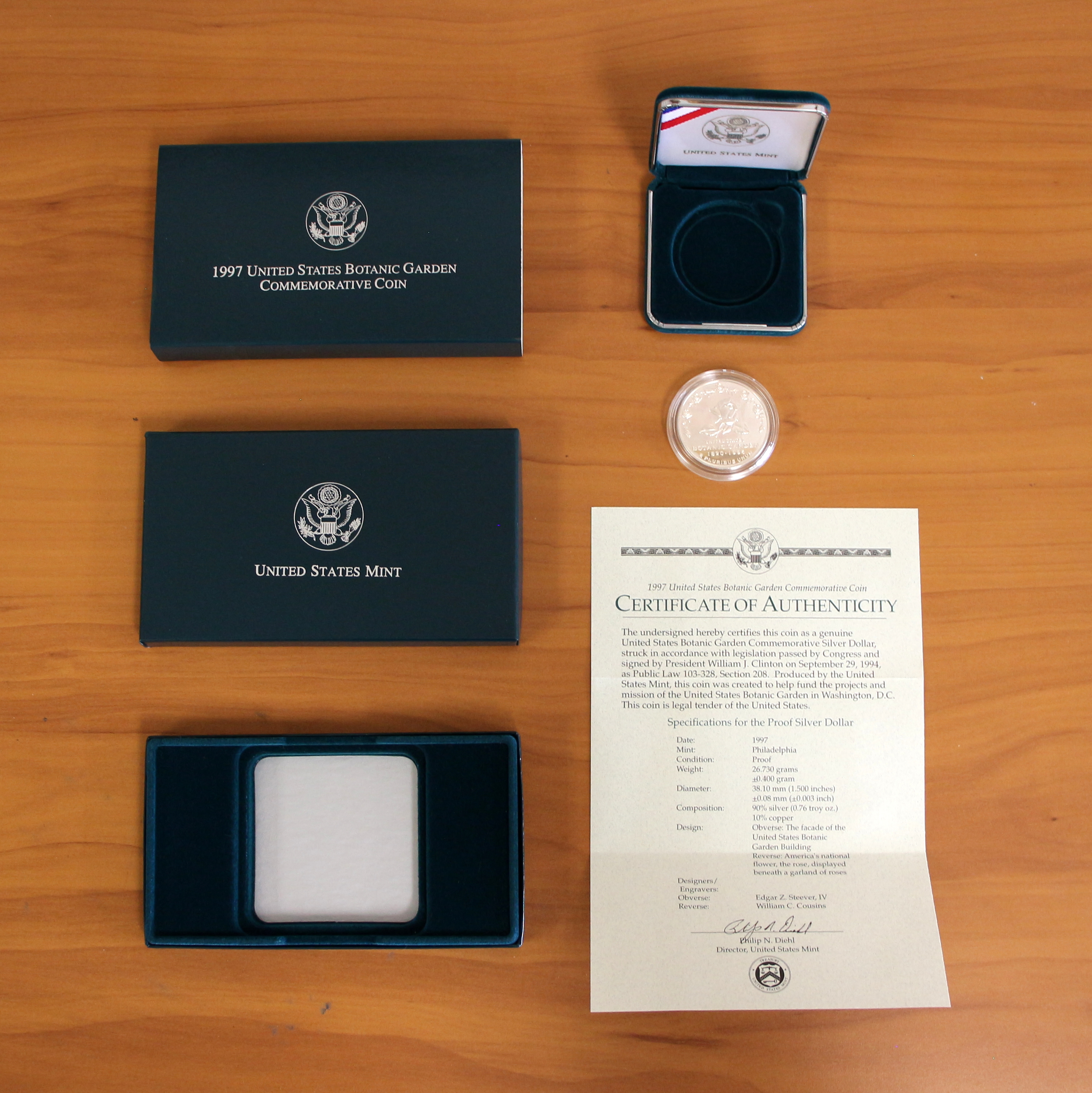 US Mint 1997 Silver Botanic Garden Silver Dollar Proof Coin OGP ...