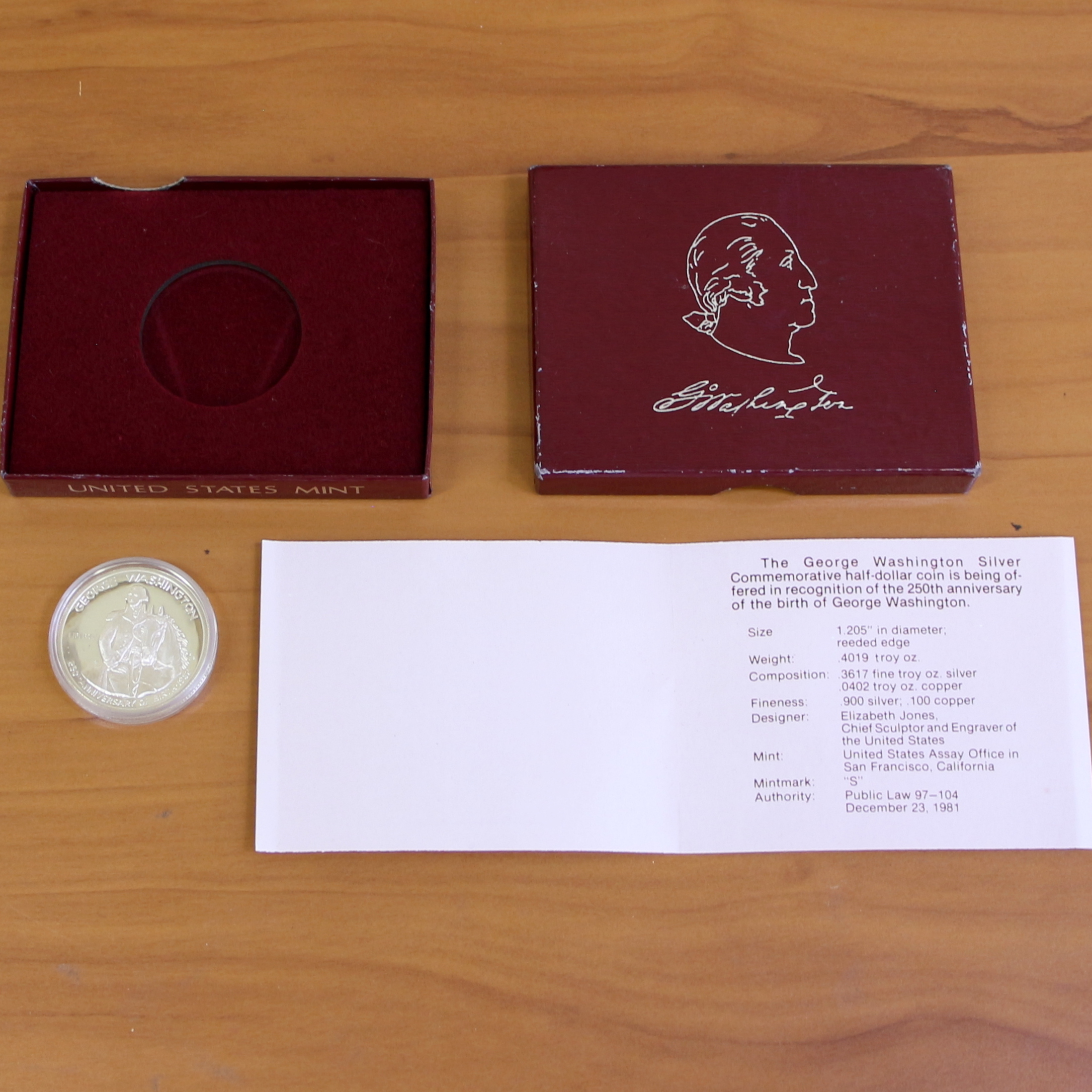 US Mint George Washington Commemorative Silver Half Dollar Coin OGP ...