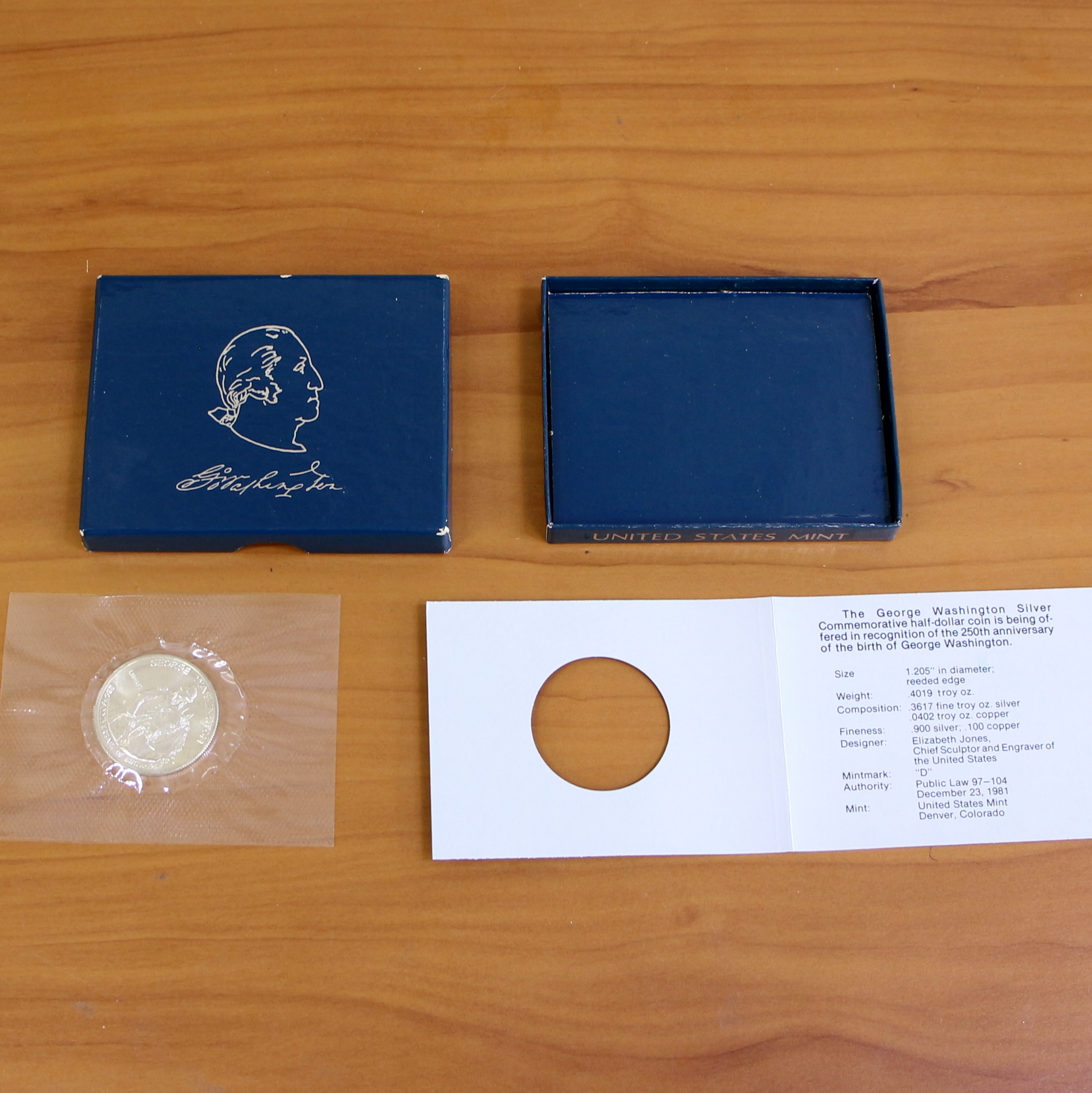 US Mint George Washington Commemorative Silver Half Dollar Coin OGP ...