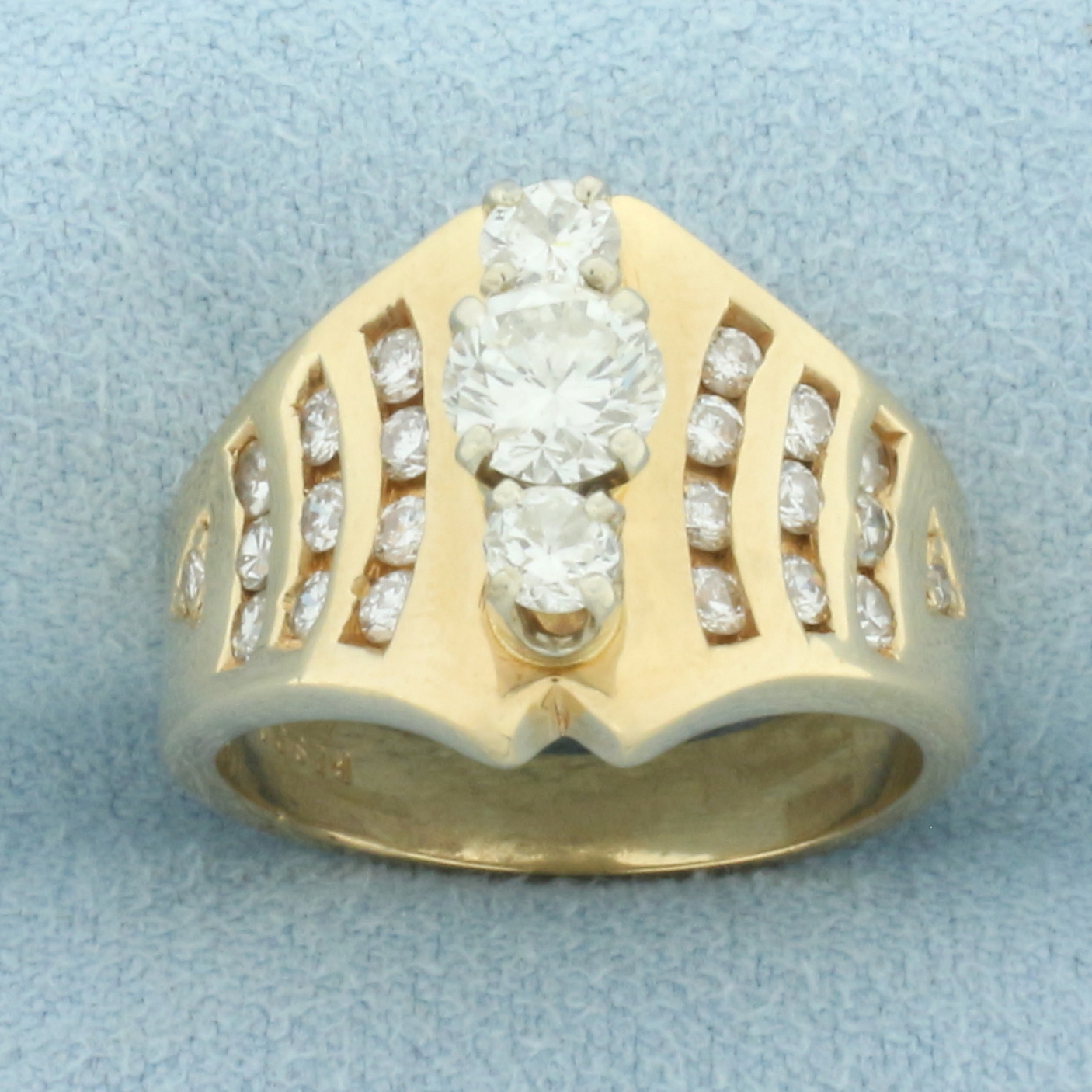 Vertical Diamond 3 Stone Ring in 14k Yellow Gold | Property Room