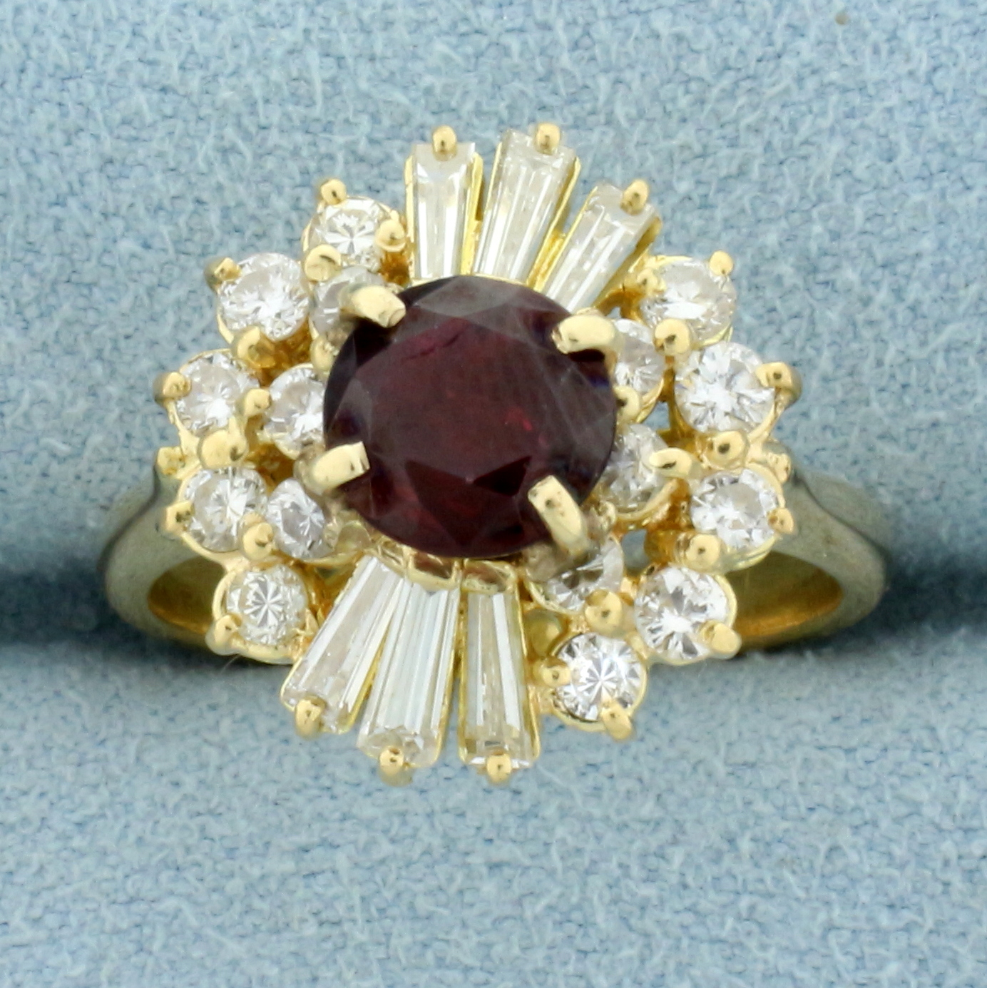 Vintage 2ct TW Natural Ruby and Diamond Ring in 18K Yellow Gold ...