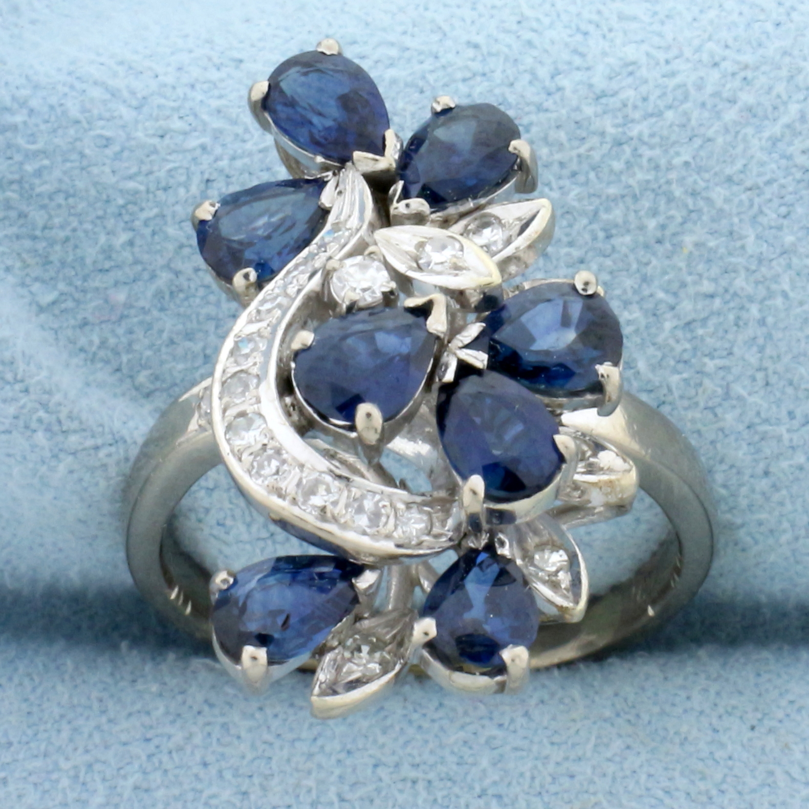 Vintage 4ct TW Sapphire and Diamond Designer Ring in 14K White Gold ...