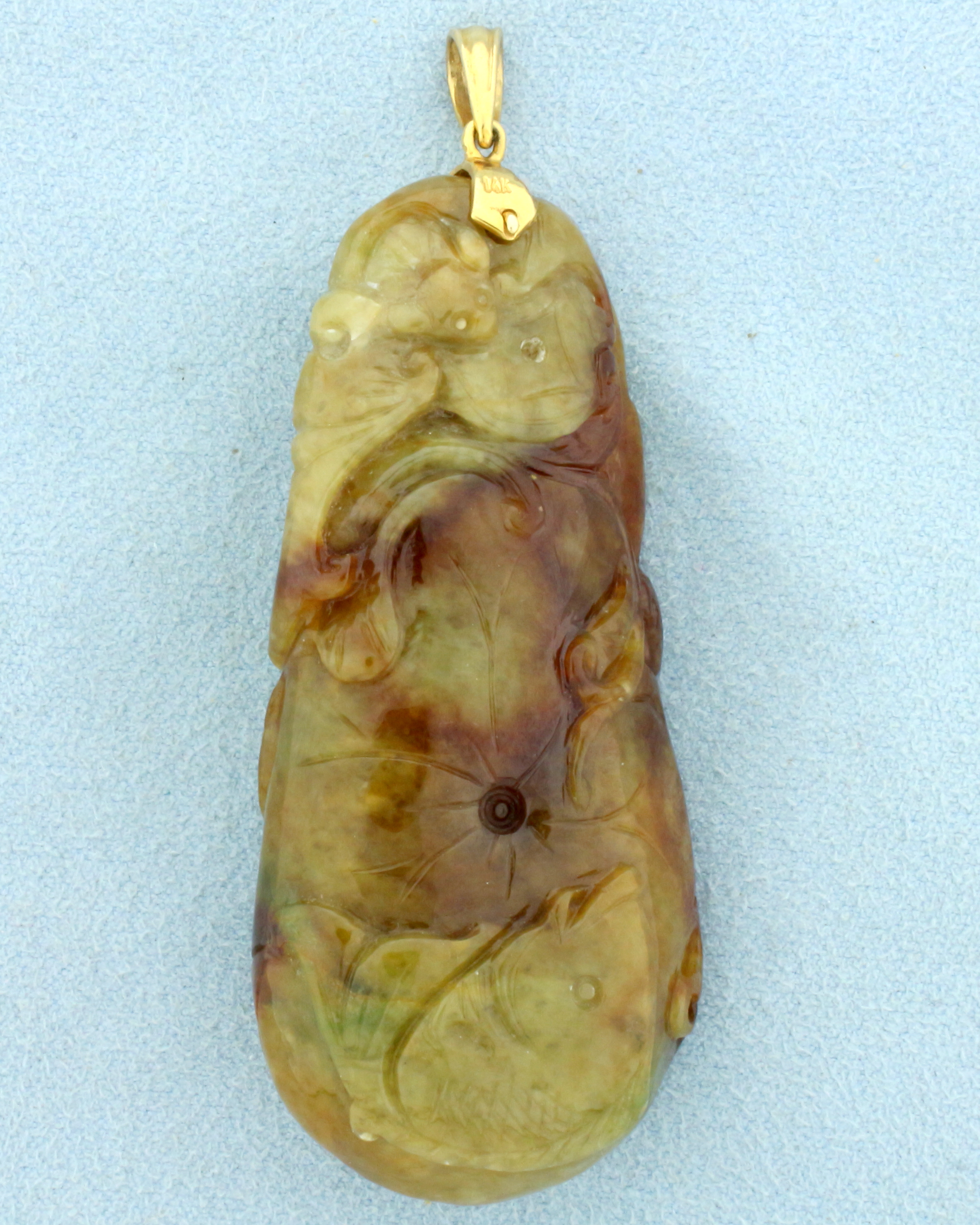 Vintage Chinese Hand Carved Jade Cat Pendant in 14K Yellow Gold ...