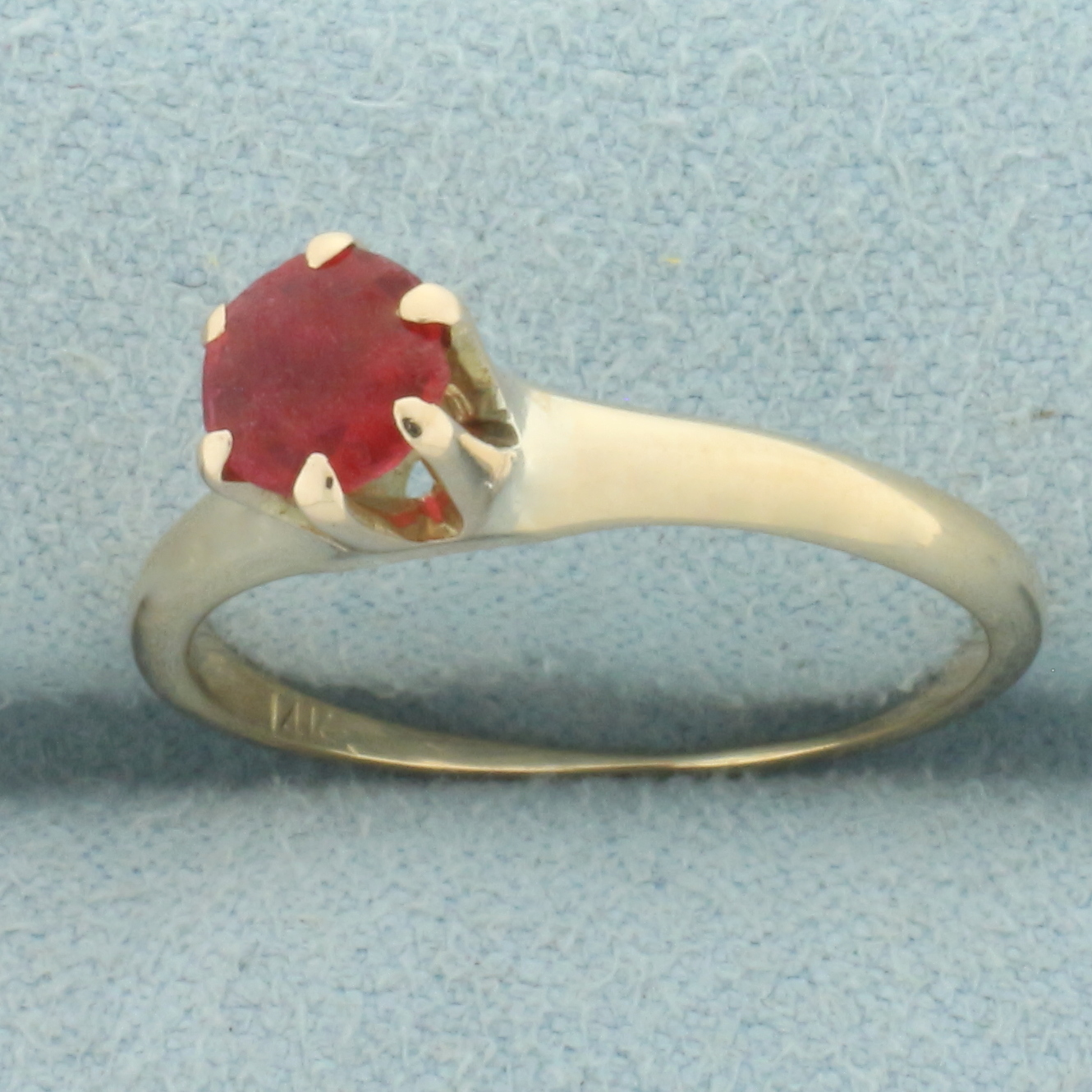 Vintage Claw Set Synthetic Ruby Solitaire Ring in 14k Yellow Gold ...