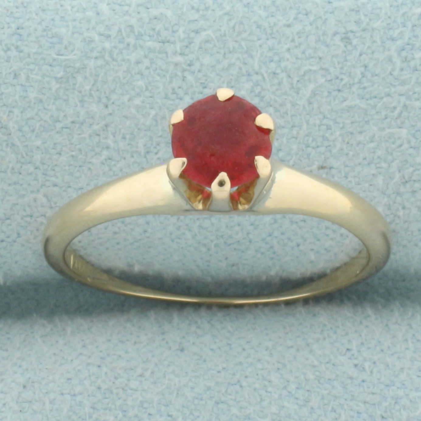 Vintage Claw Set Synthetic Ruby Solitaire Ring in 14k Yellow Gold ...