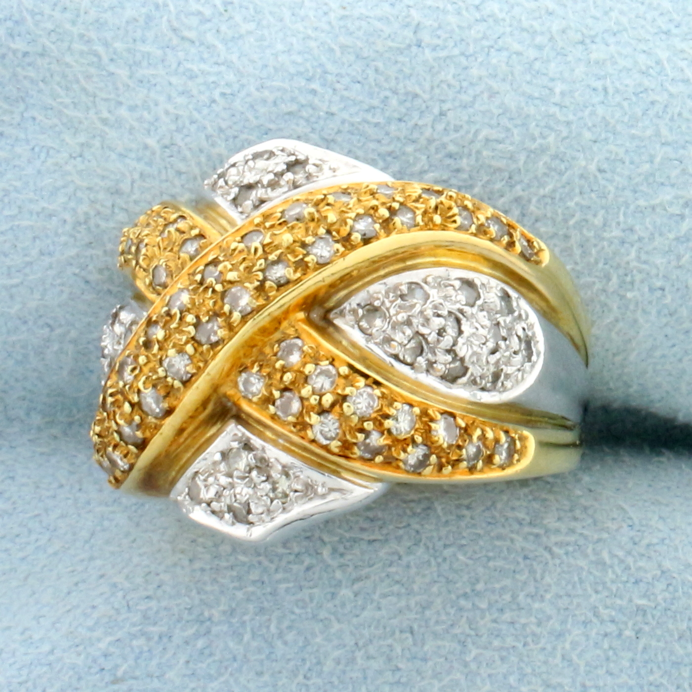 Vintage Diamond Criss Cross Design Statement Ring in 18K Yellow and ...
