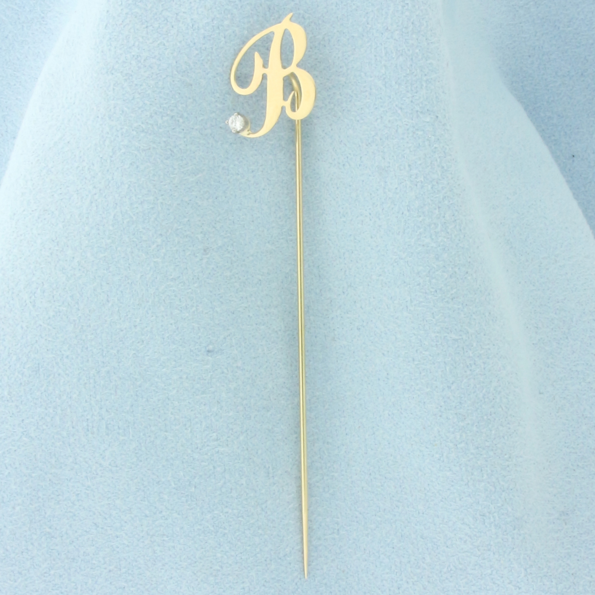 Vintage Diamond Initial "B" Stick Pin in 14k Yellow Gold | Property Room
