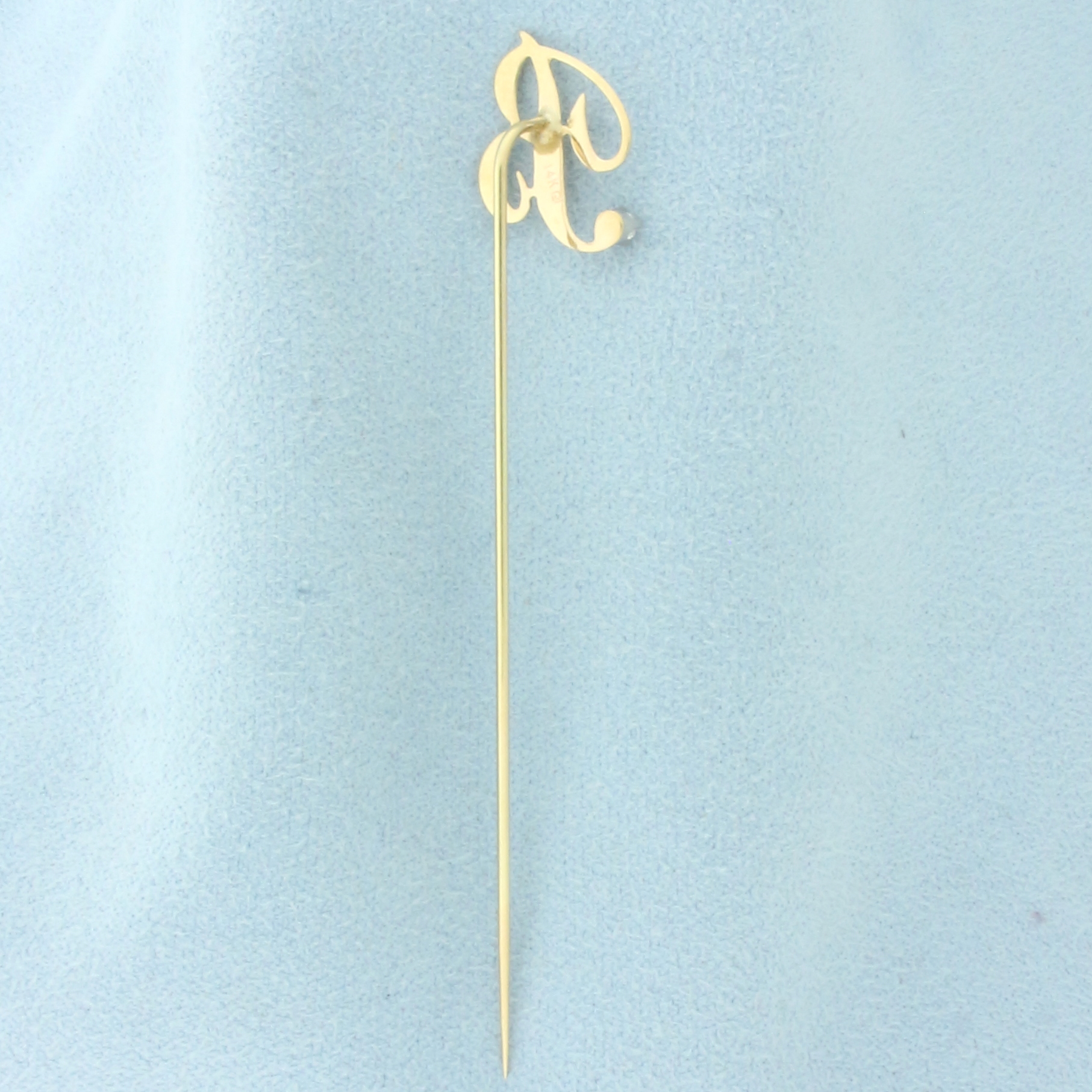Vintage Diamond Initial "B" Stick Pin in 14k Yellow Gold | Property Room