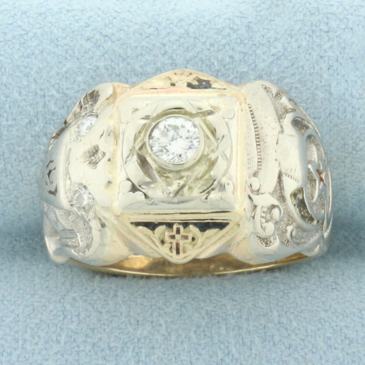 Vintage Diamond Masonic Scottish Rite Ring in 10k Yellow and White Gold ...